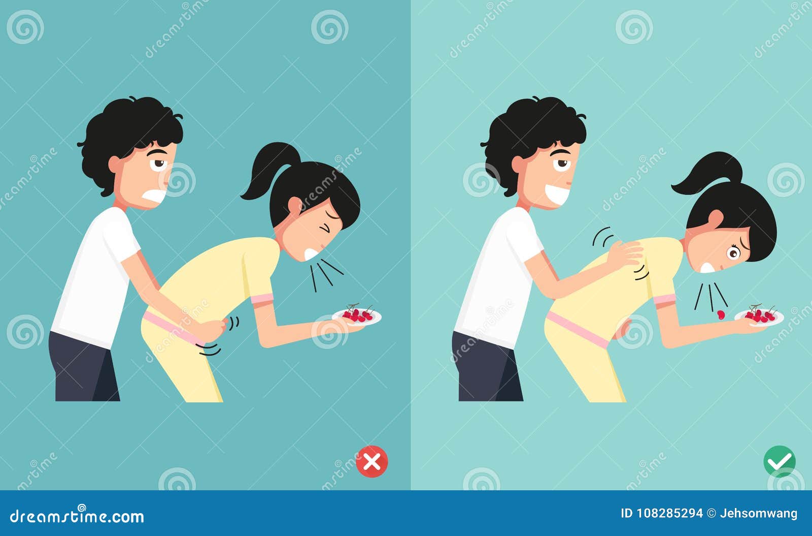 Wrong and Right Ways First Aid,man Giving Choking Woman Stock Vector ...