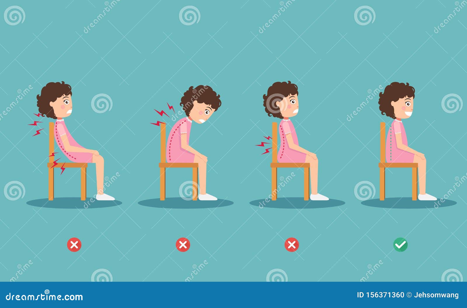 Wrong and Right Ways Positions for Sitting Stock Vector - Illustration ...