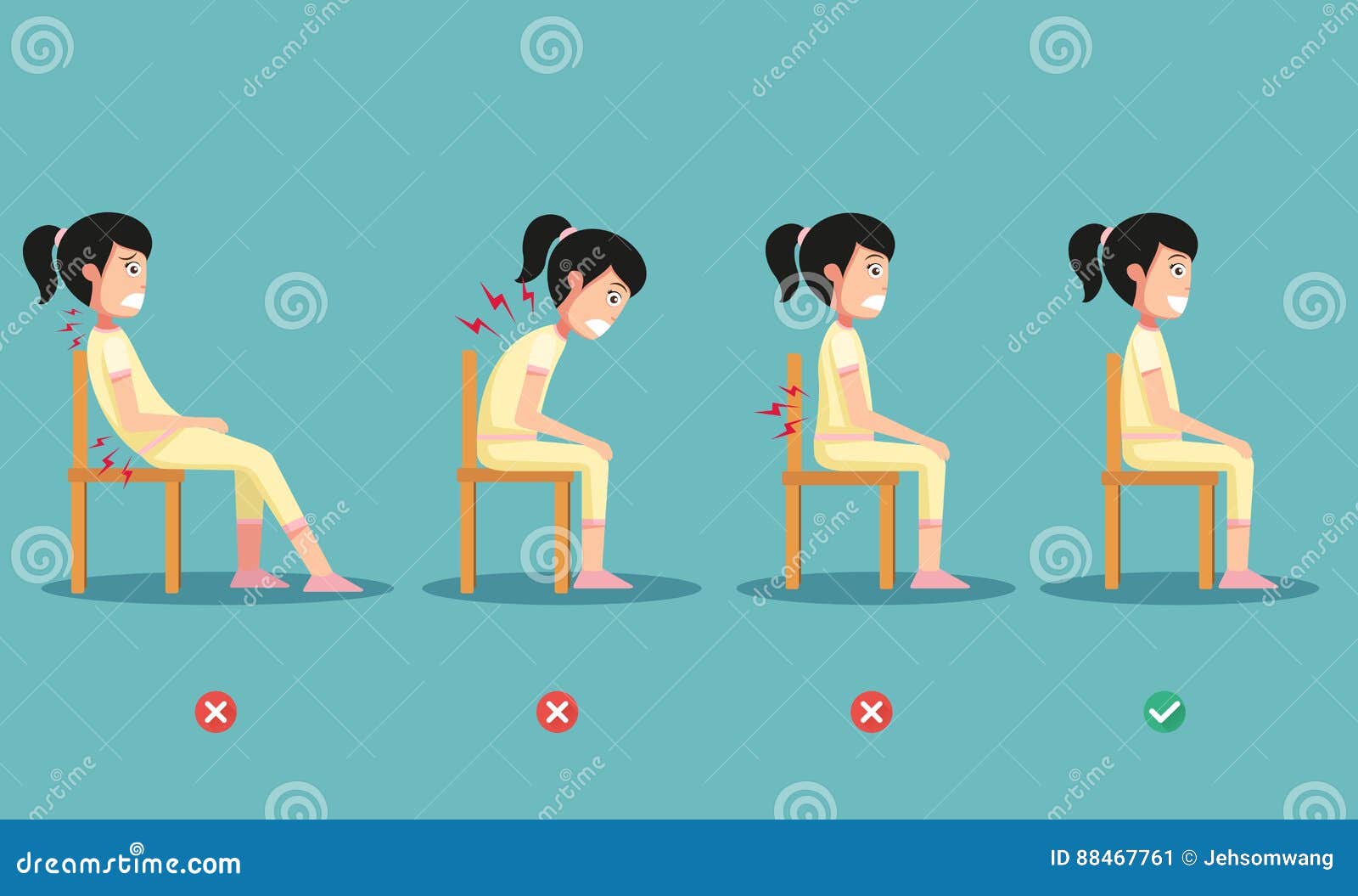 Wrong and Right Ways Positions for Sitting,illustration, Vector Stock ...