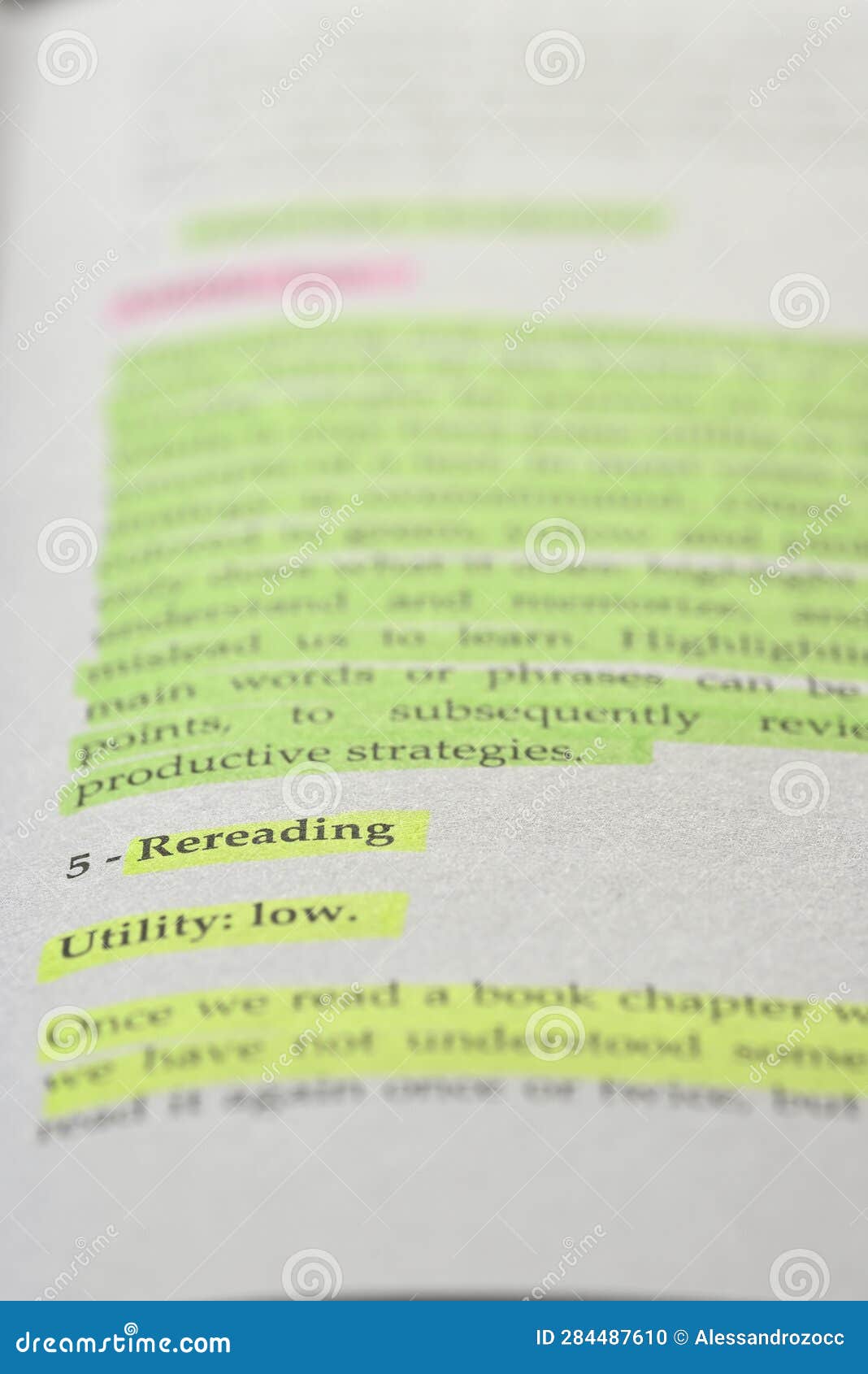 Wrong Technique To Use Highlighting Technique in a Book Stock Photo ...