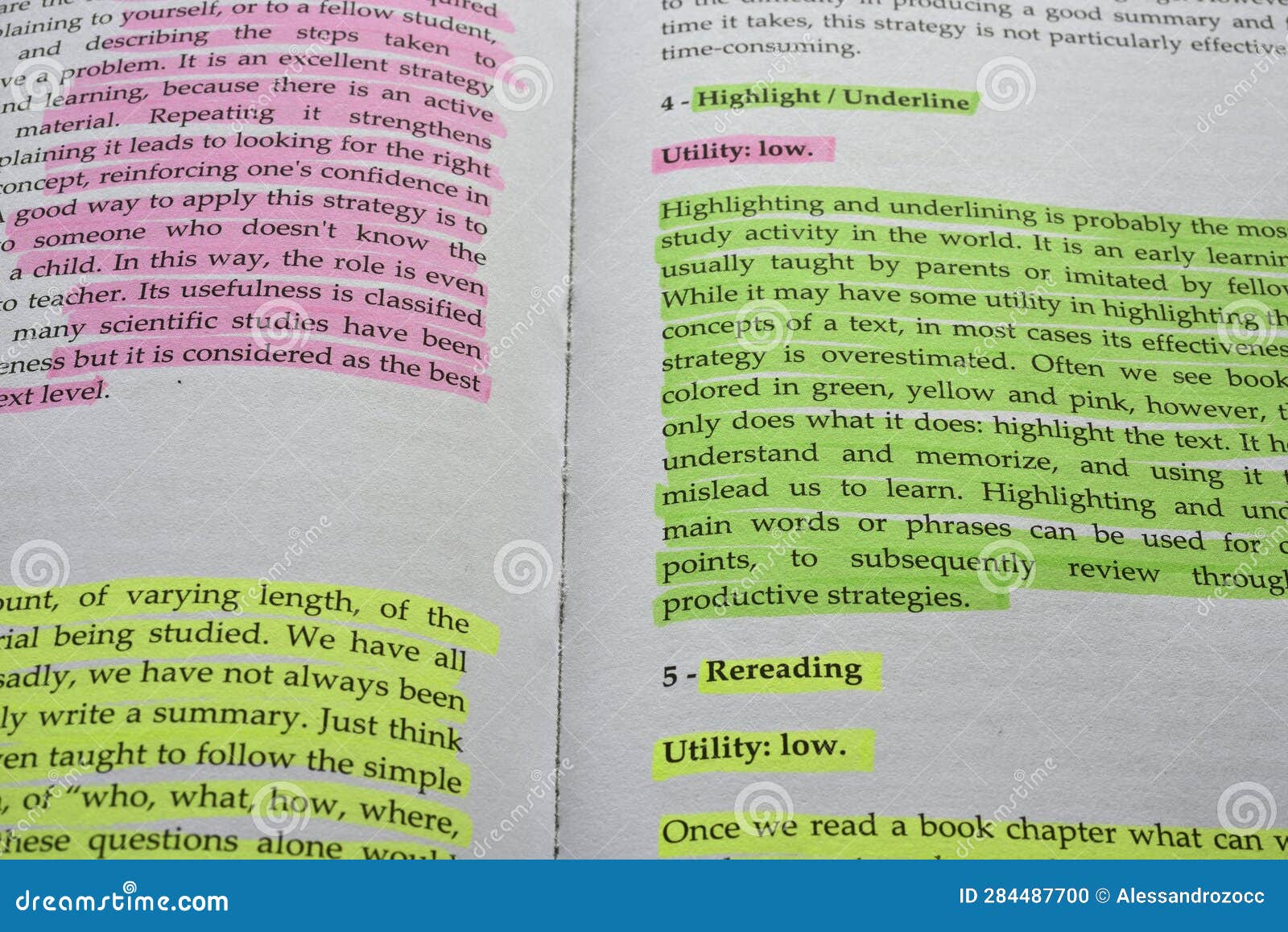 Wrong Technique To Use Highlighting Technique in a Book Stock Photo ...