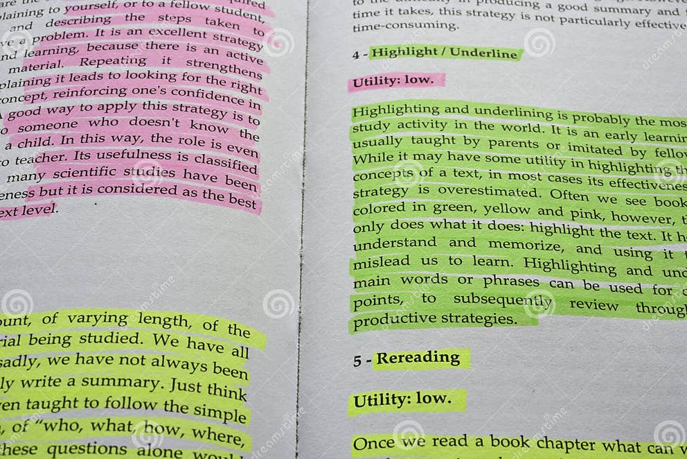 Wrong Technique To Use Highlighting Technique in a Book Stock Photo ...
