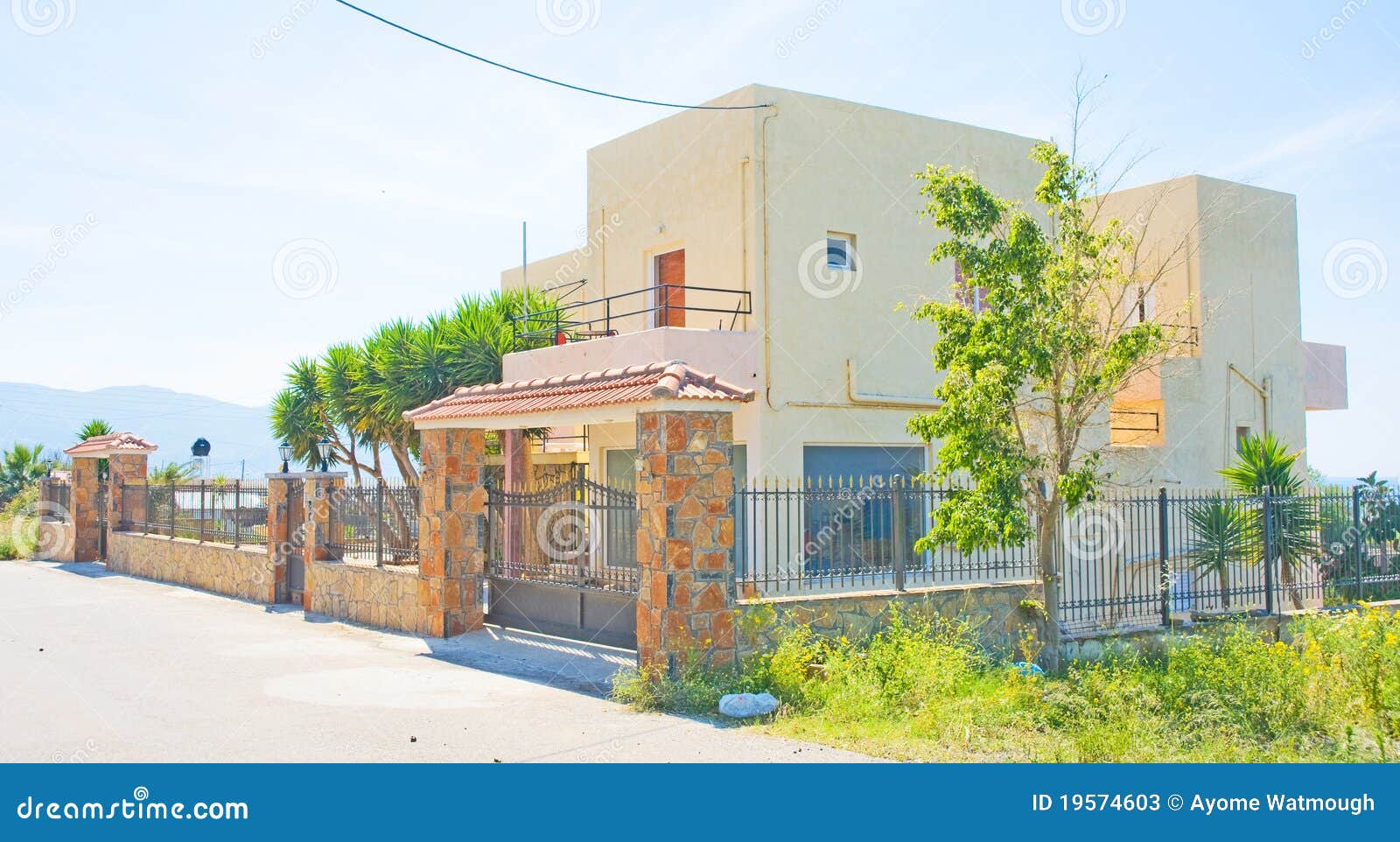 Wrought Iron Fence Around House. Stock Image - Image of fence, tiled ...
