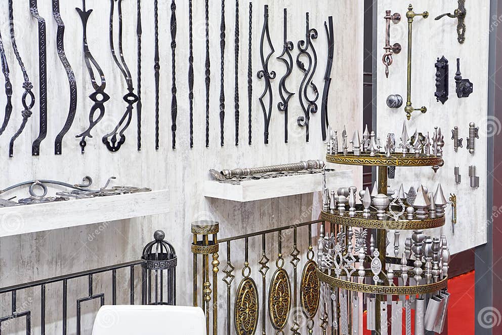 Wrought Iron Fence Samples in Store Stock Photo - Image of grill ...