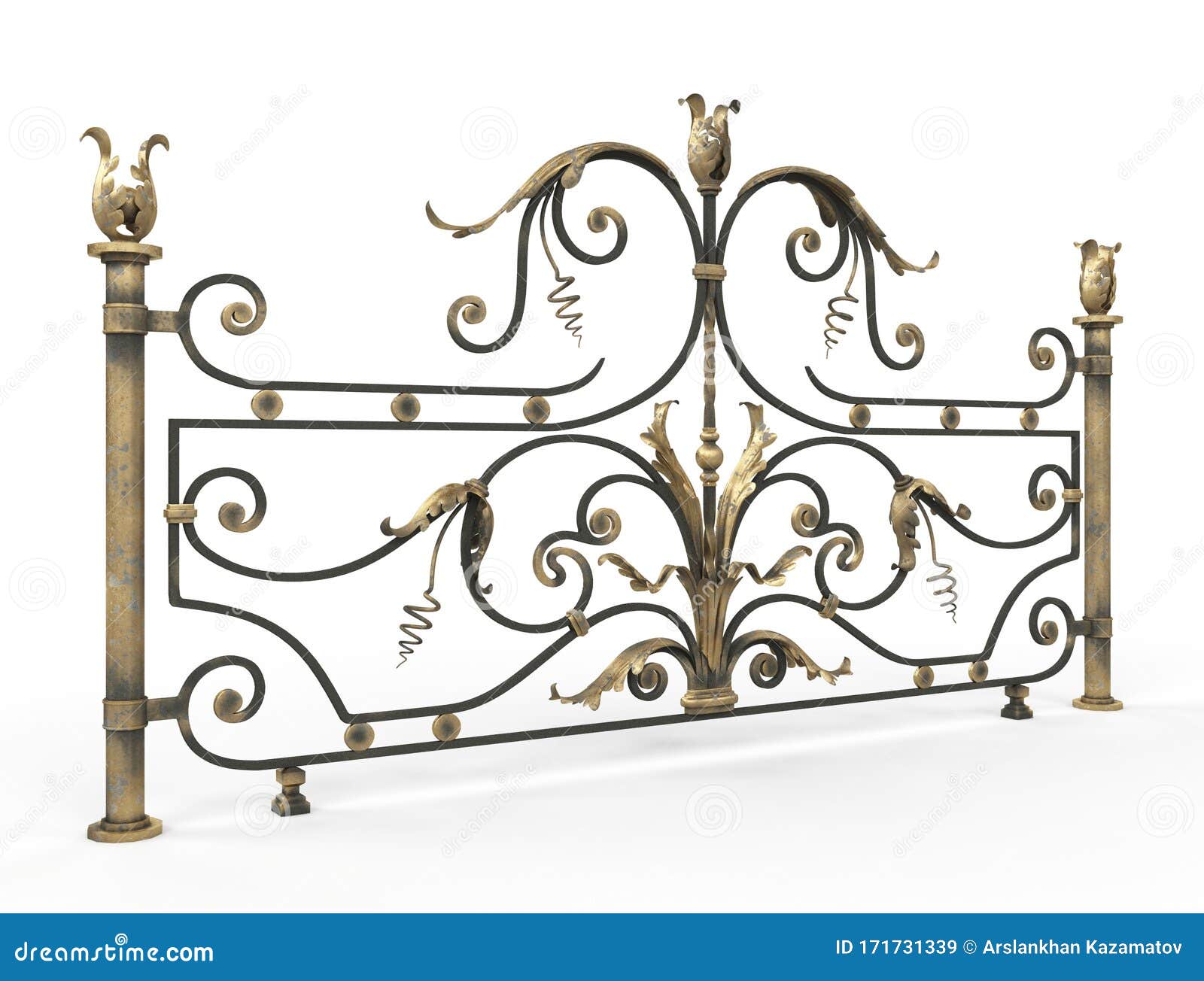 Wrought Iron Fence on White Background. 3d Render Stock Illustration ...
