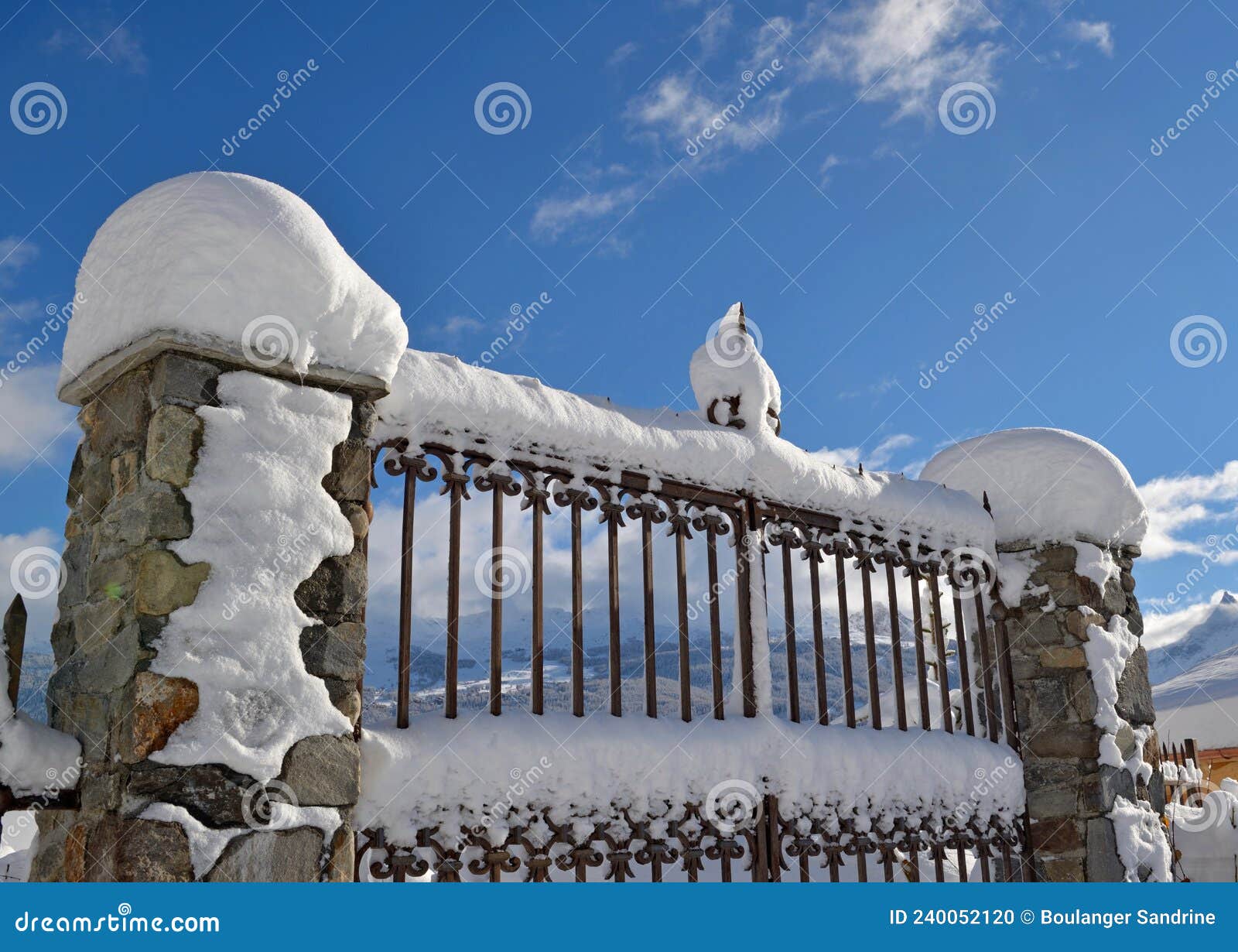 Wrought Iron Gate Covered with Snow Stock Photo - Image of iron ...