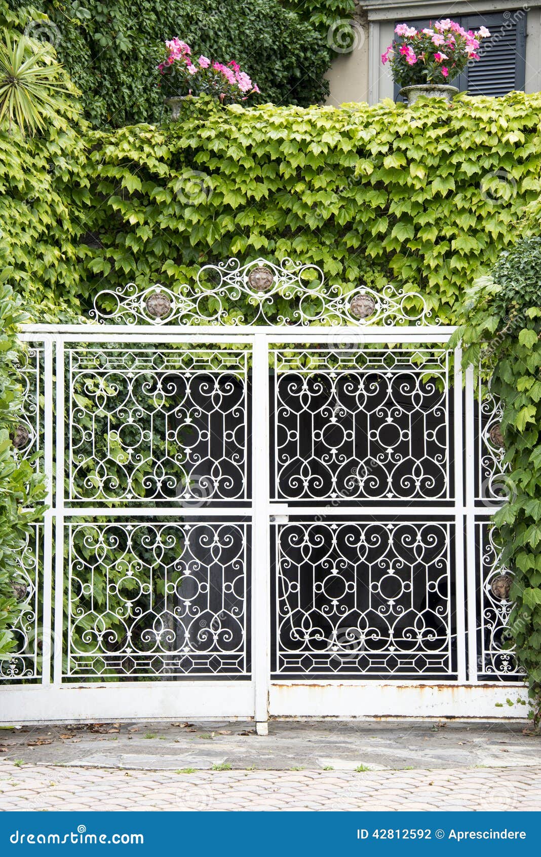 Wrought-iron gate stock photo. Image of leaves, steps - 42812592