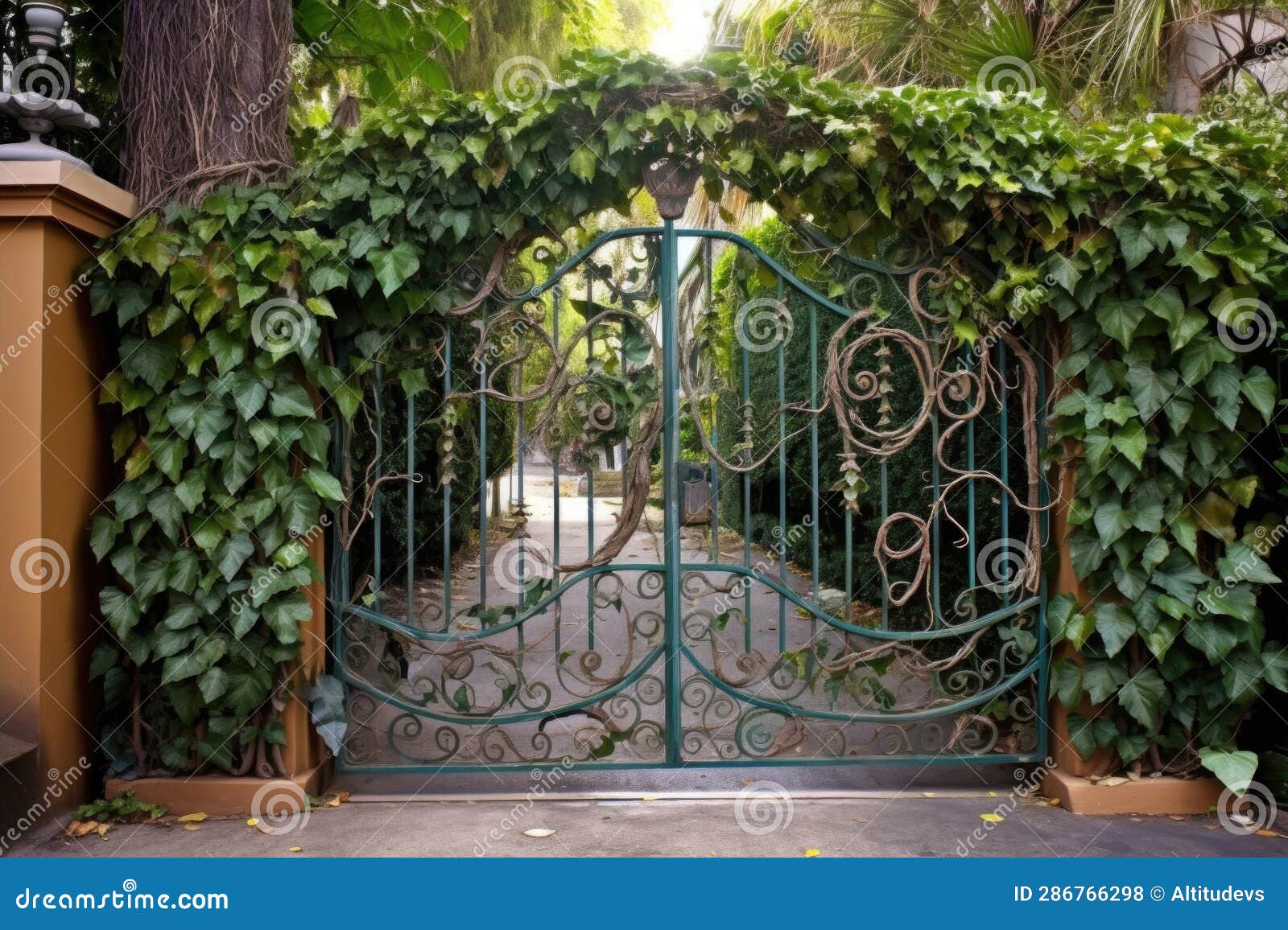 Wrought Iron Gate with Ivy Climbing Up the Design Stock Photo - Image ...