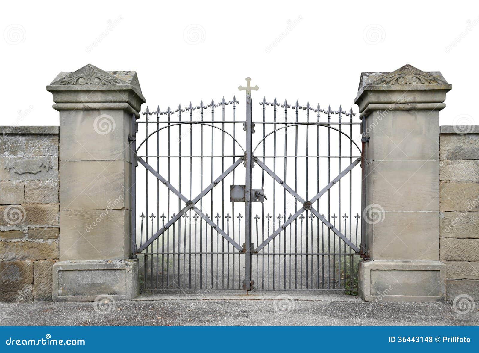 Wrought-iron gate and wall stock photo. Image of mesh - 36443148