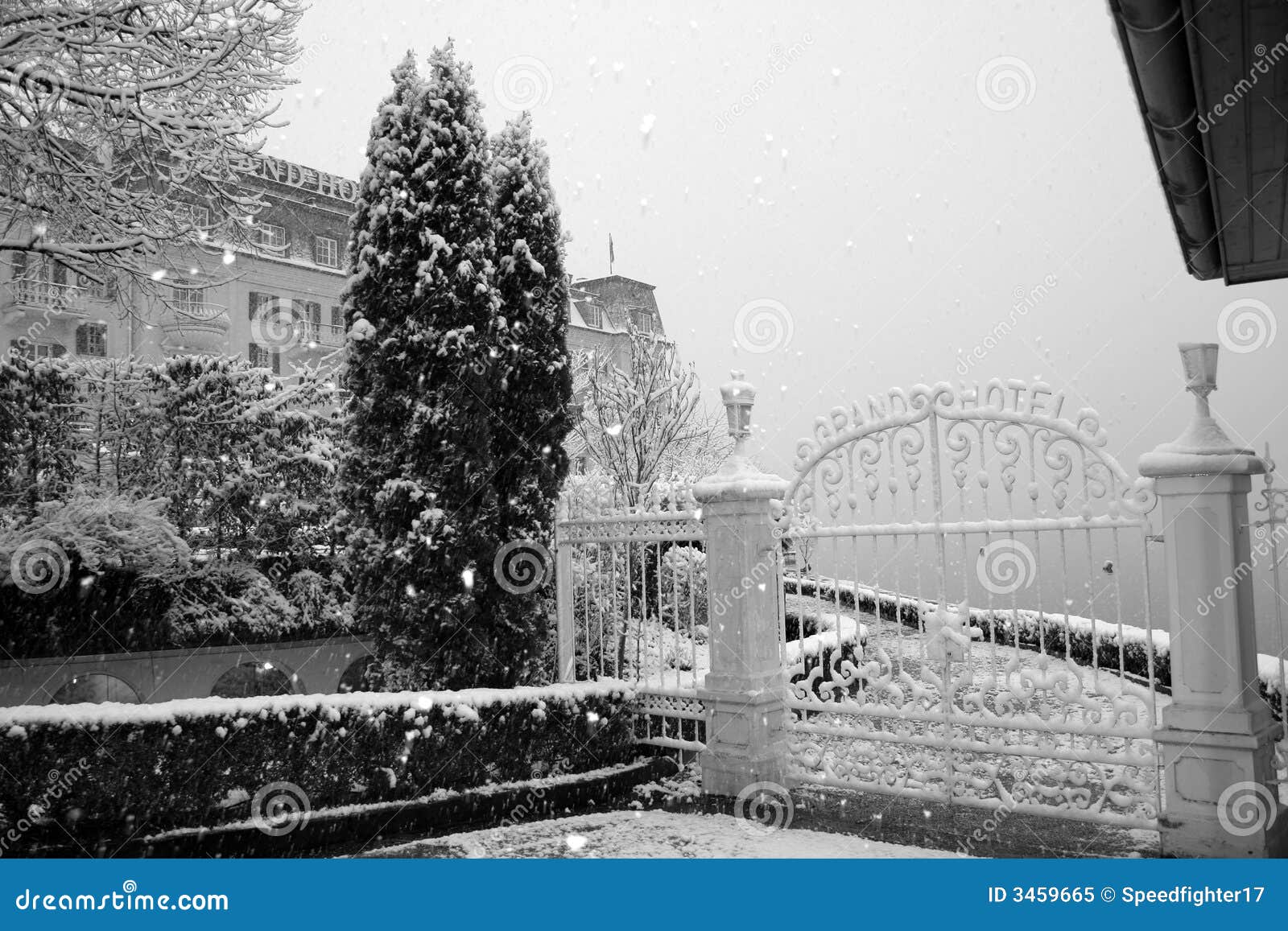 Wrought Iron Gates in Winter Stock Image - Image of barrier, snowing ...