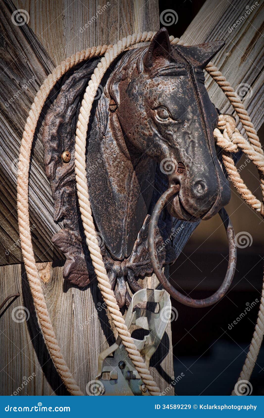 Wrought Iron Horse Head Hitching Post Stock Image - Image of wrought ...