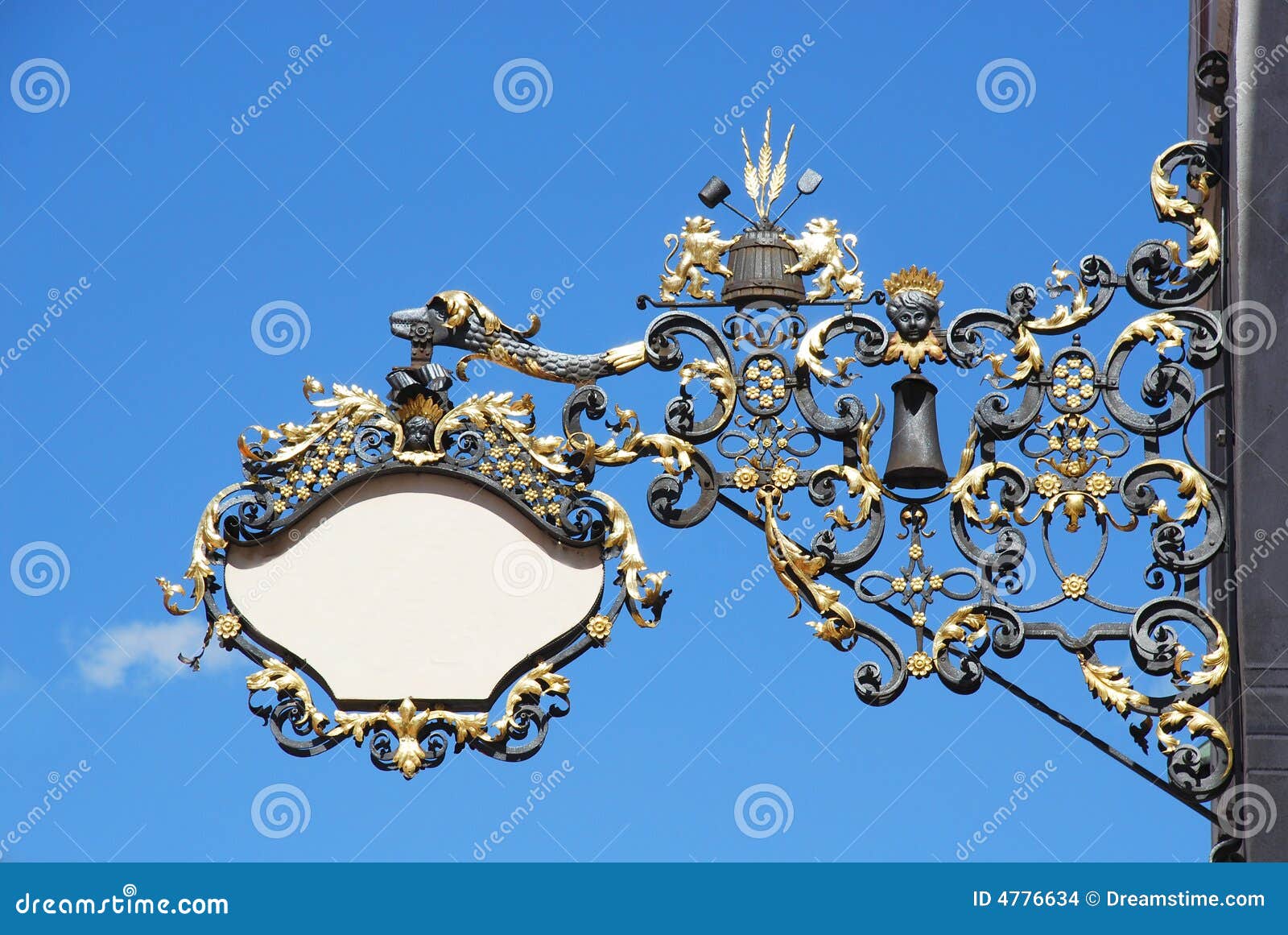 Wrought iron sign stock photo. Image of goldplated, signboard - 4776634
