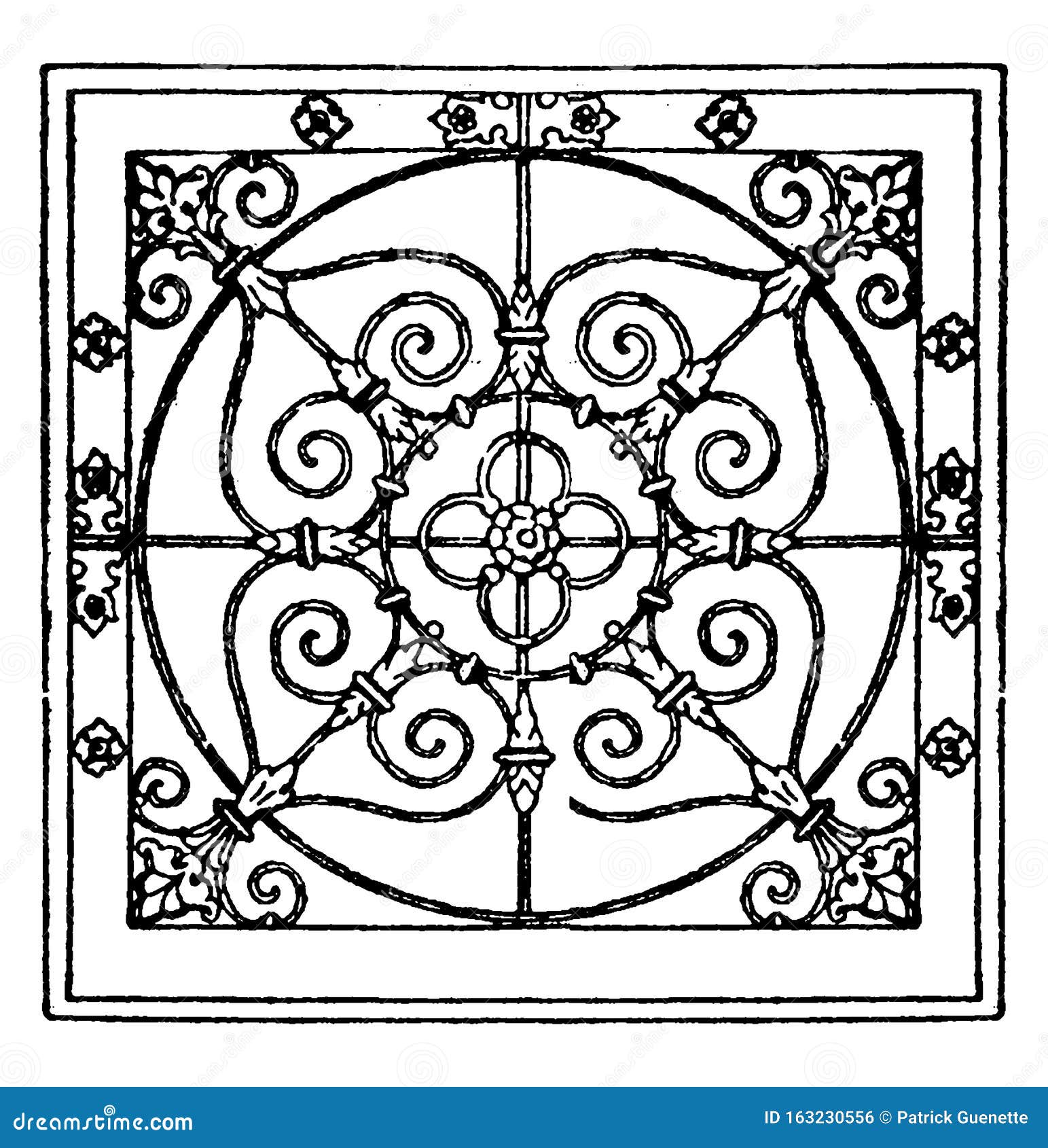 Wrought-Iron Square Panel is a Antic Pattern, Vintage Engraving Stock ...