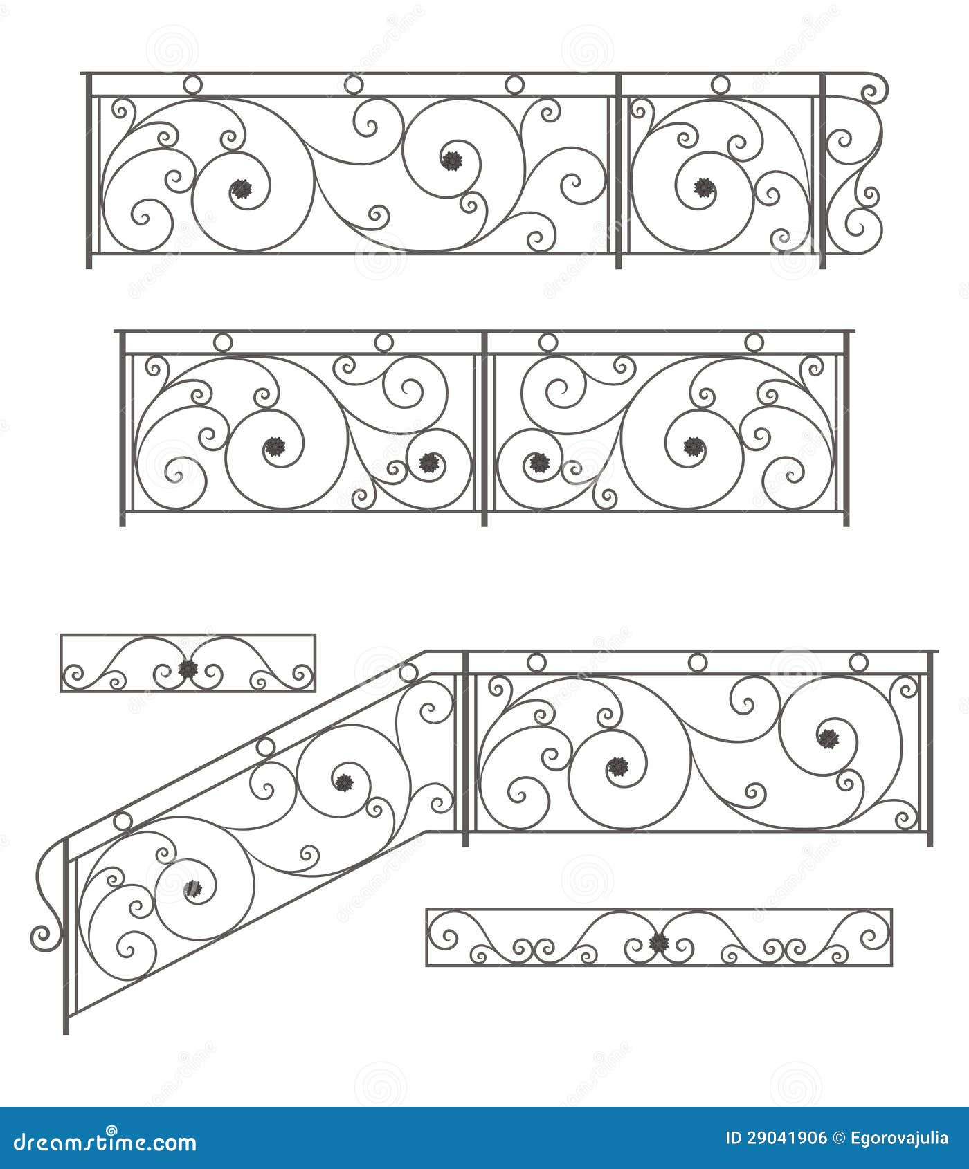 Wrought Iron Stairs Railing, Fence and Grilles Stock Vector ...