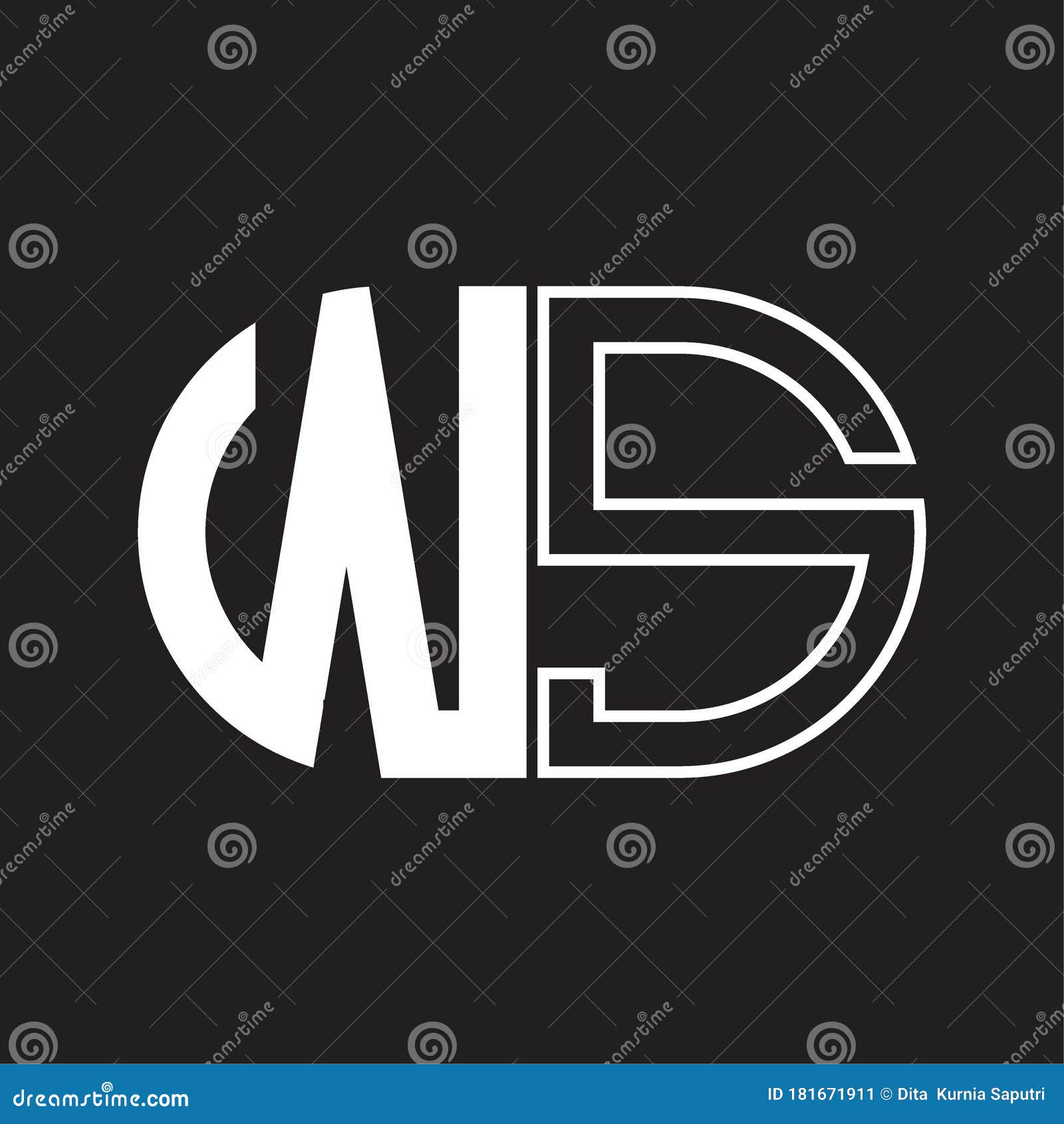 WS Letter Logo Monogram with Oval Shape Negative Space Design Template ...