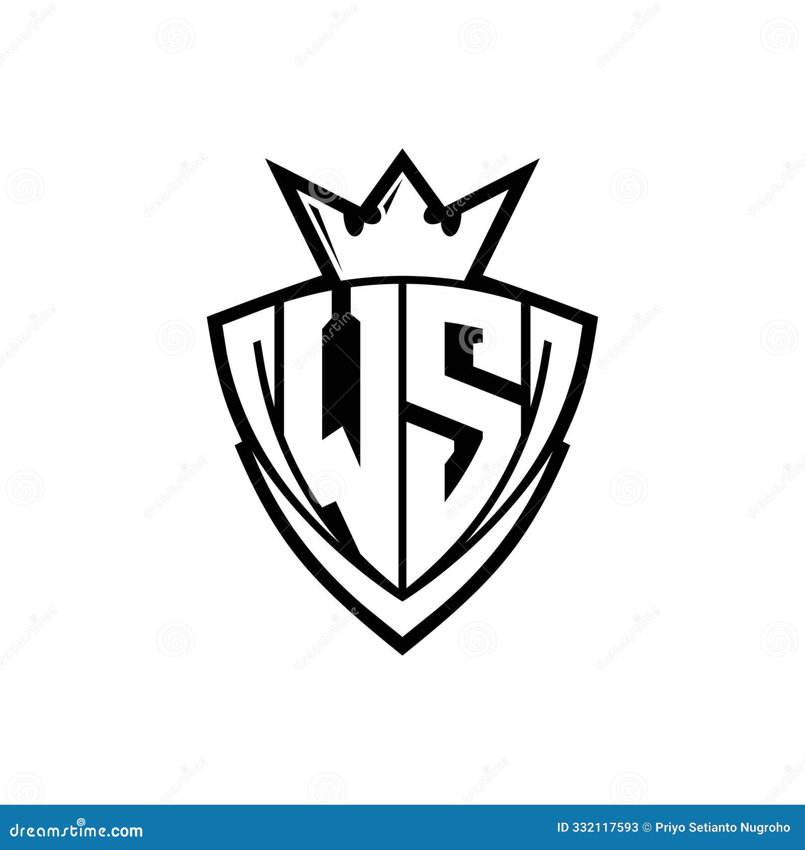 WS Letter Logo With Sharp Triangle Shield Shape With Crown Inside White ...