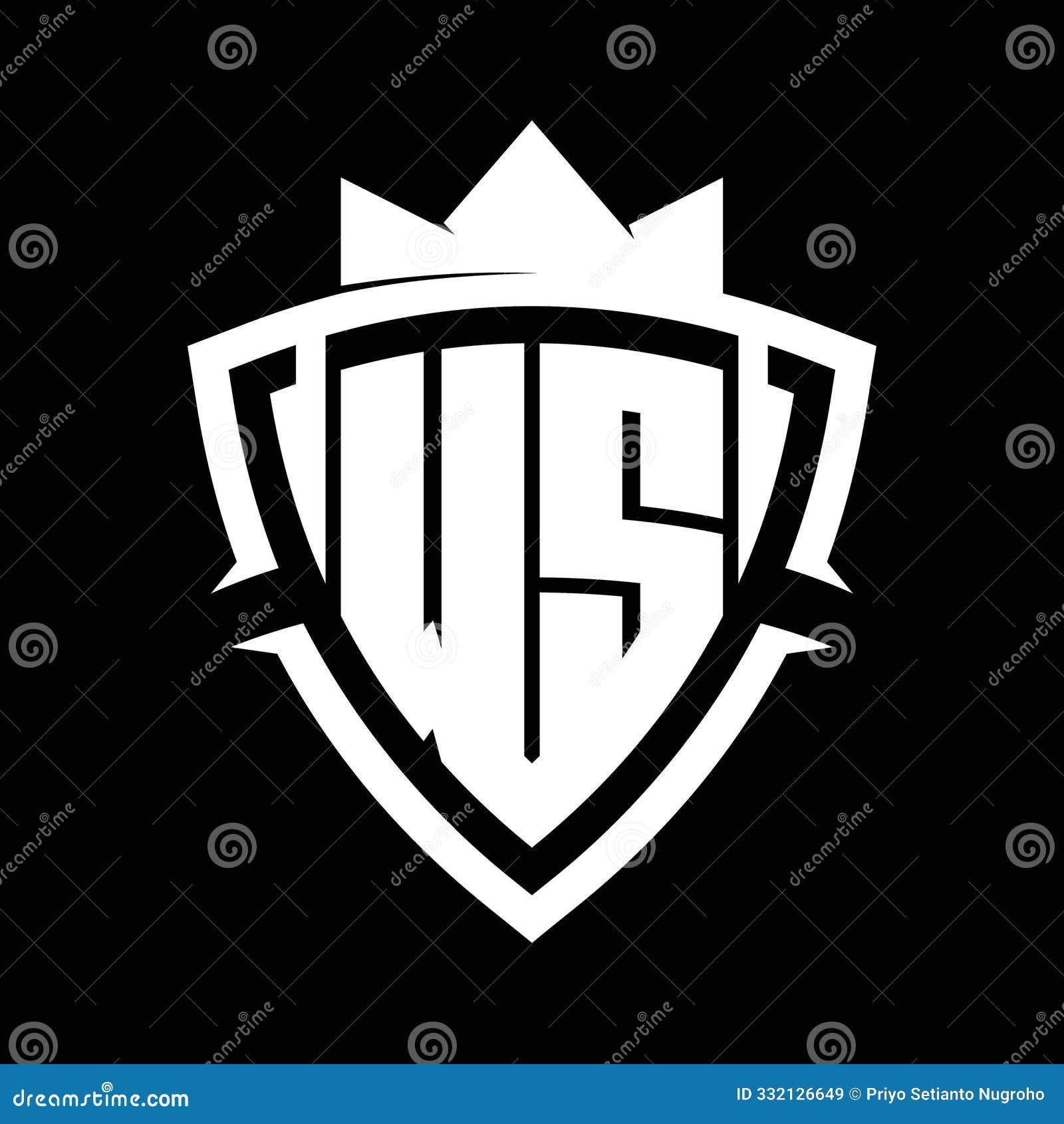 WS Letter Monogram with Triangle Curve Shield Shape with Crown White ...
