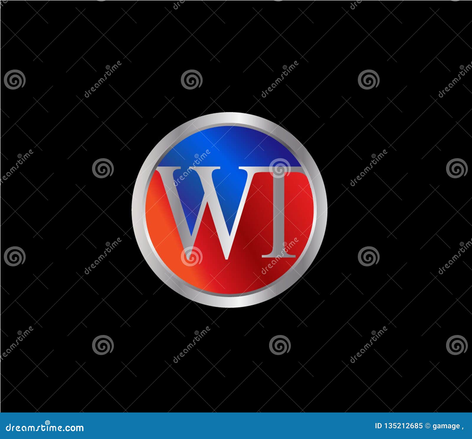 WT Initial Circle Shape Silver Red Blue Color Later Logo Design Stock ...