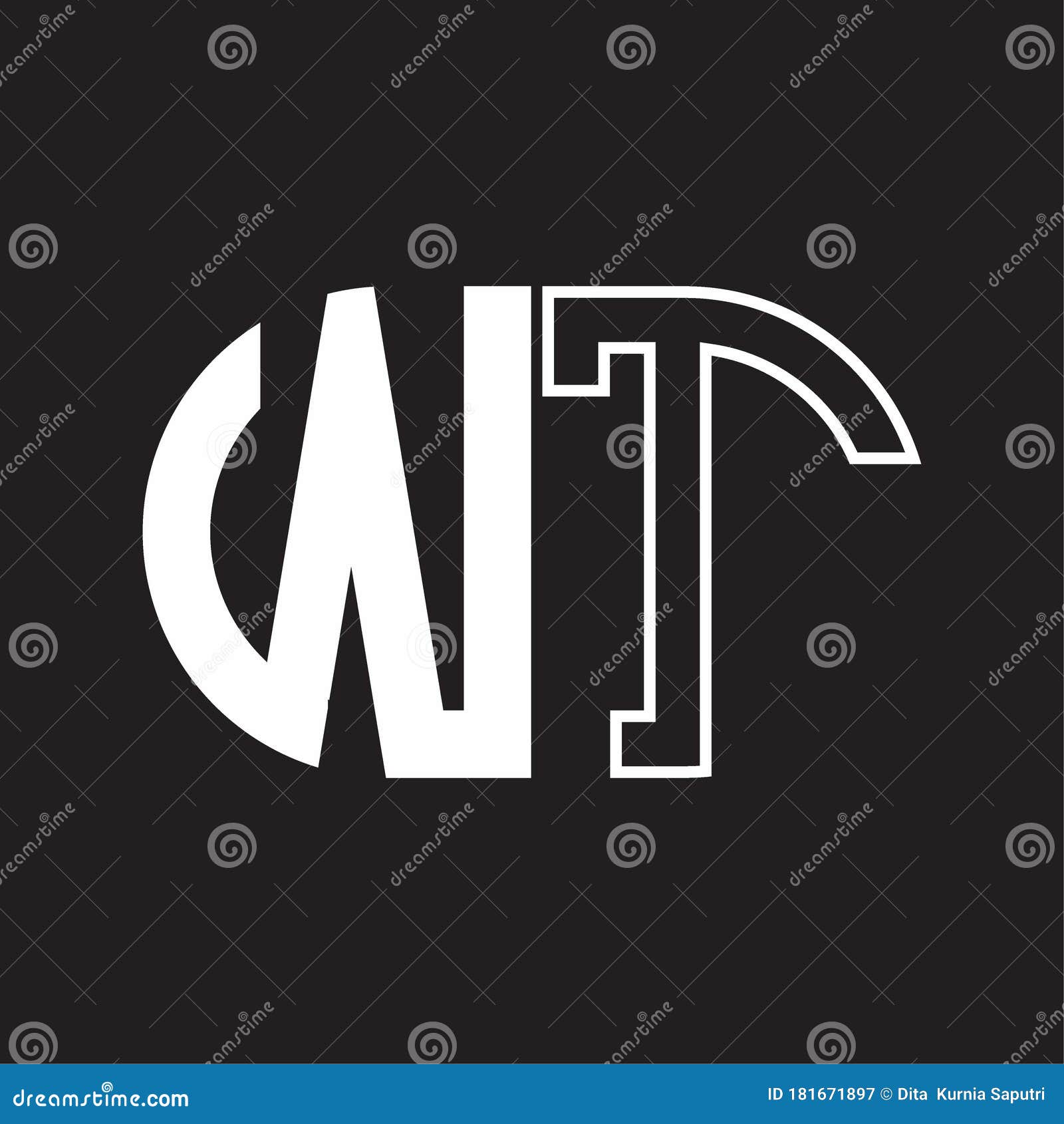 WT Letter Logo Monogram with Oval Shape Negative Space Design Template ...