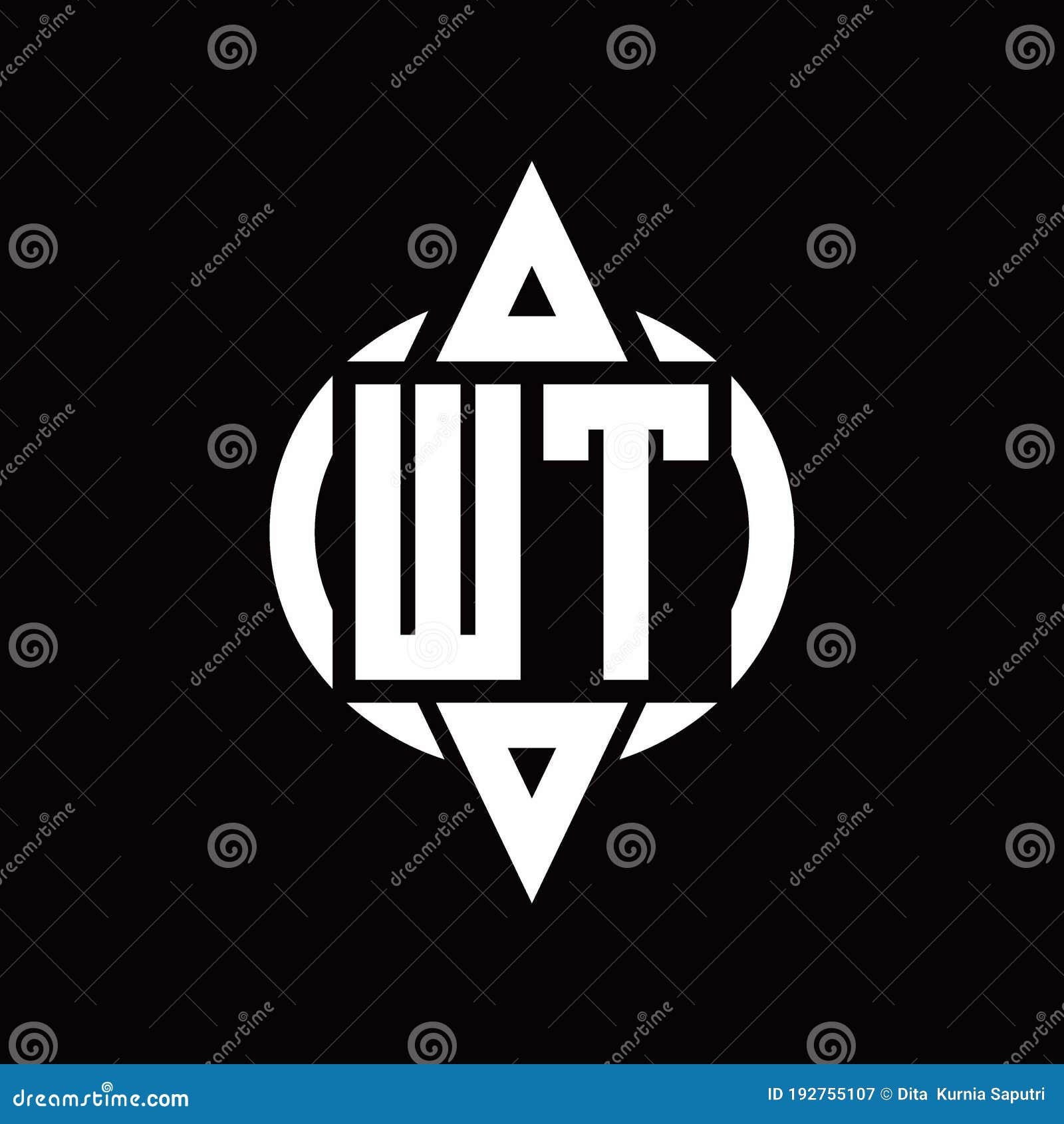 WT Logo with Circle Rounded Combine Triangle Top and Bottom Side Design ...
