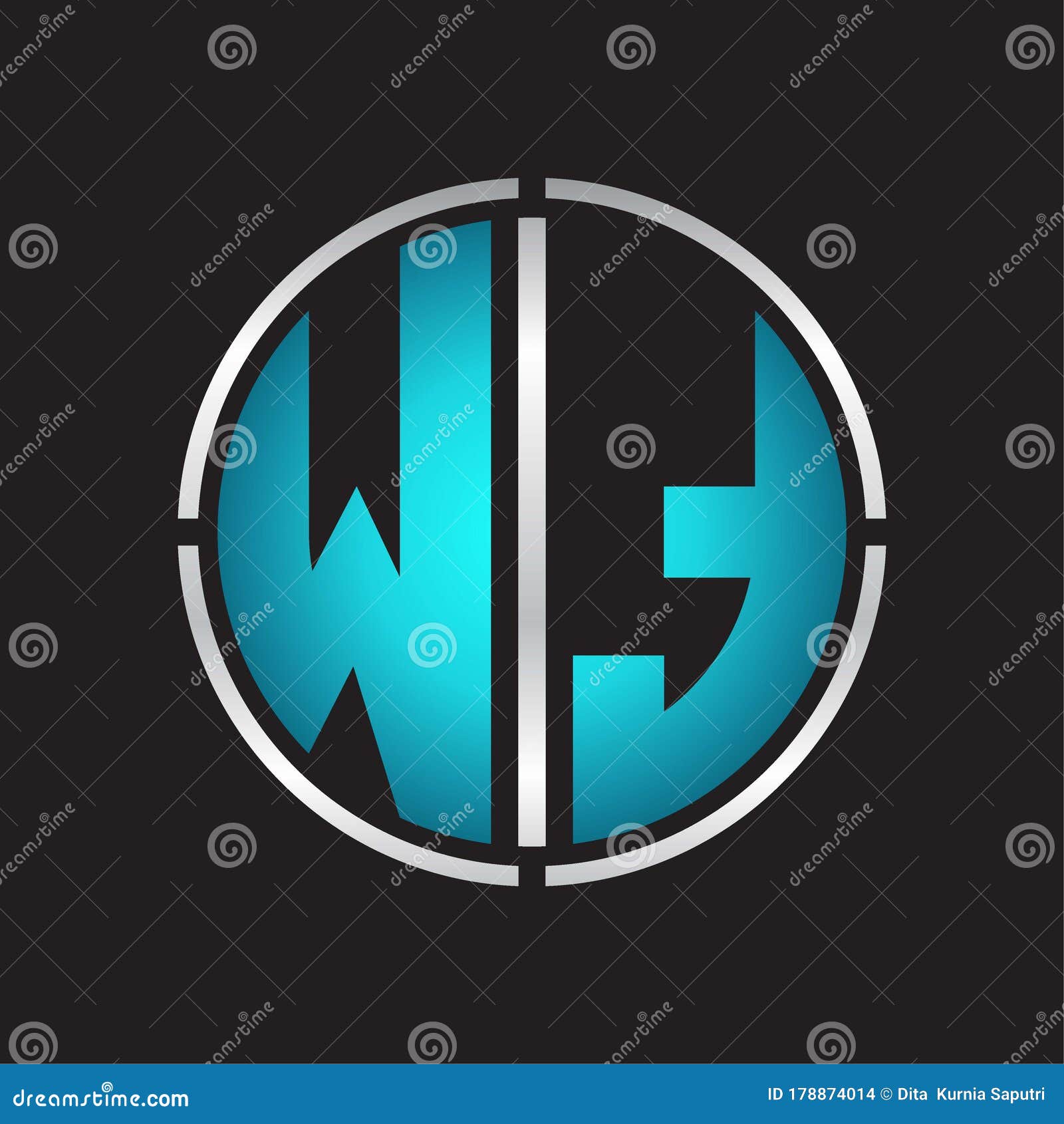 WT Logo Initial with Circle Line Cut Design Template on Blue Colors ...