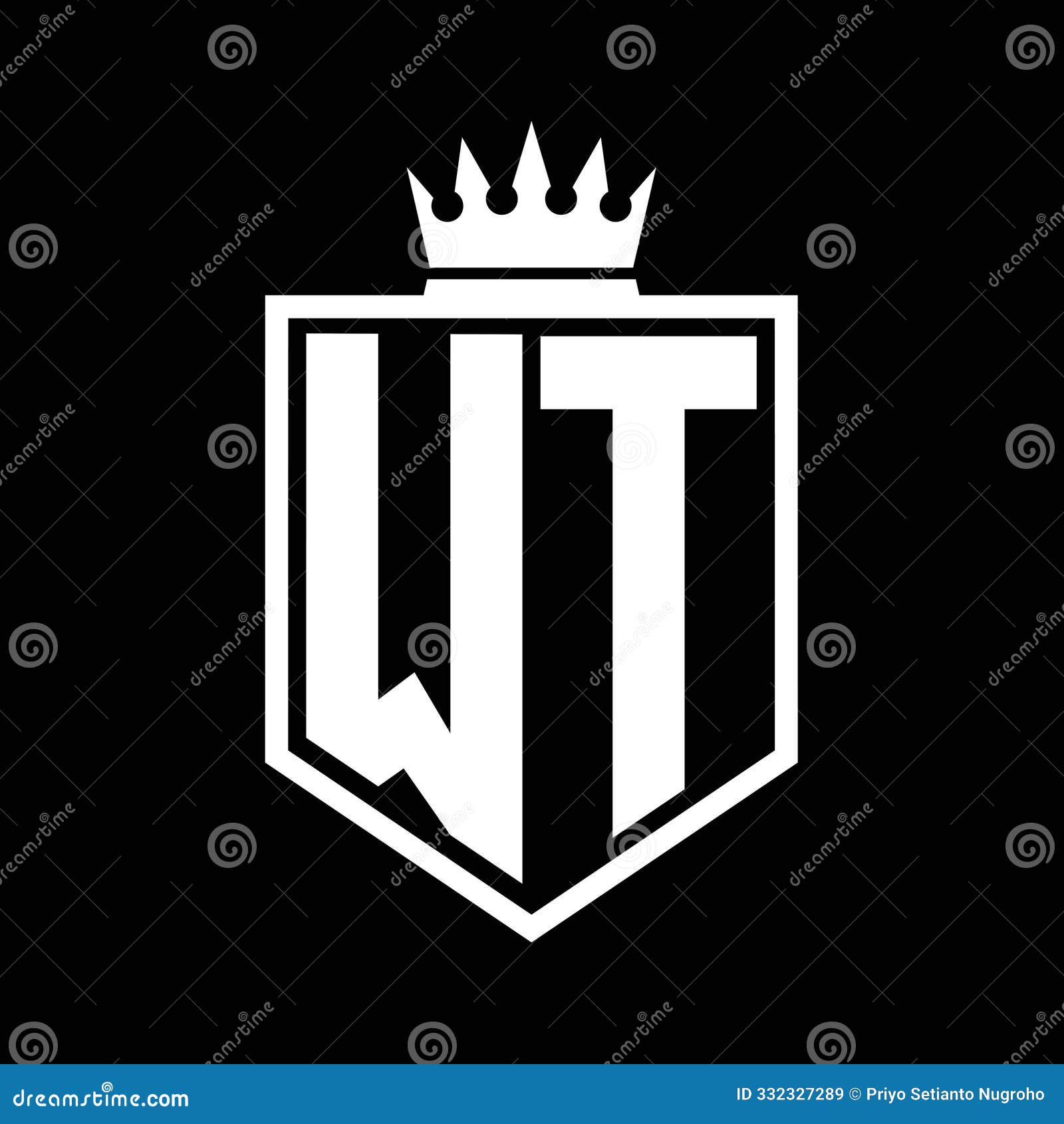 WT Logo Monogram Bold Shield Geometric Shape with Crown Outline Black ...