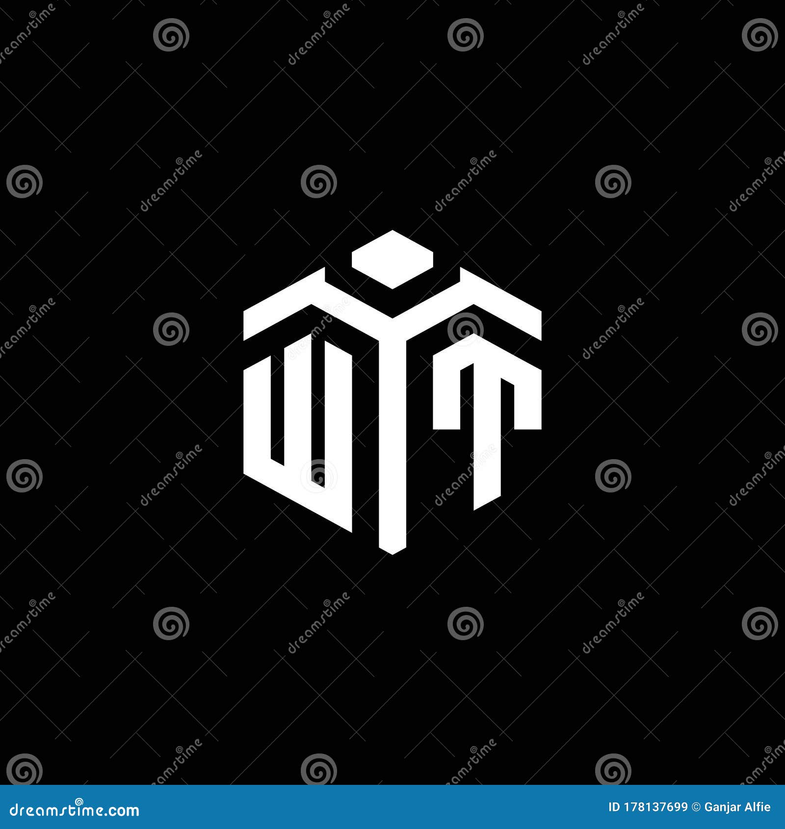 WT Monogram Logo with Abstract Hexagon Style Design Template Stock ...