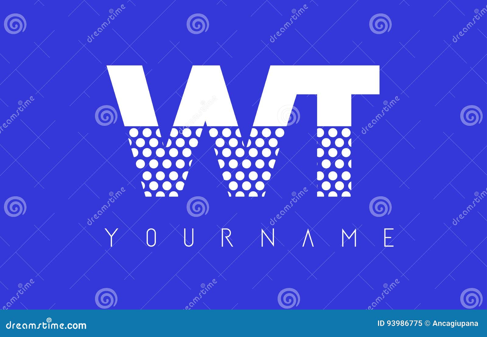 WT W T Dotted Letter Logo Design with Blue Background. Stock Vector ...