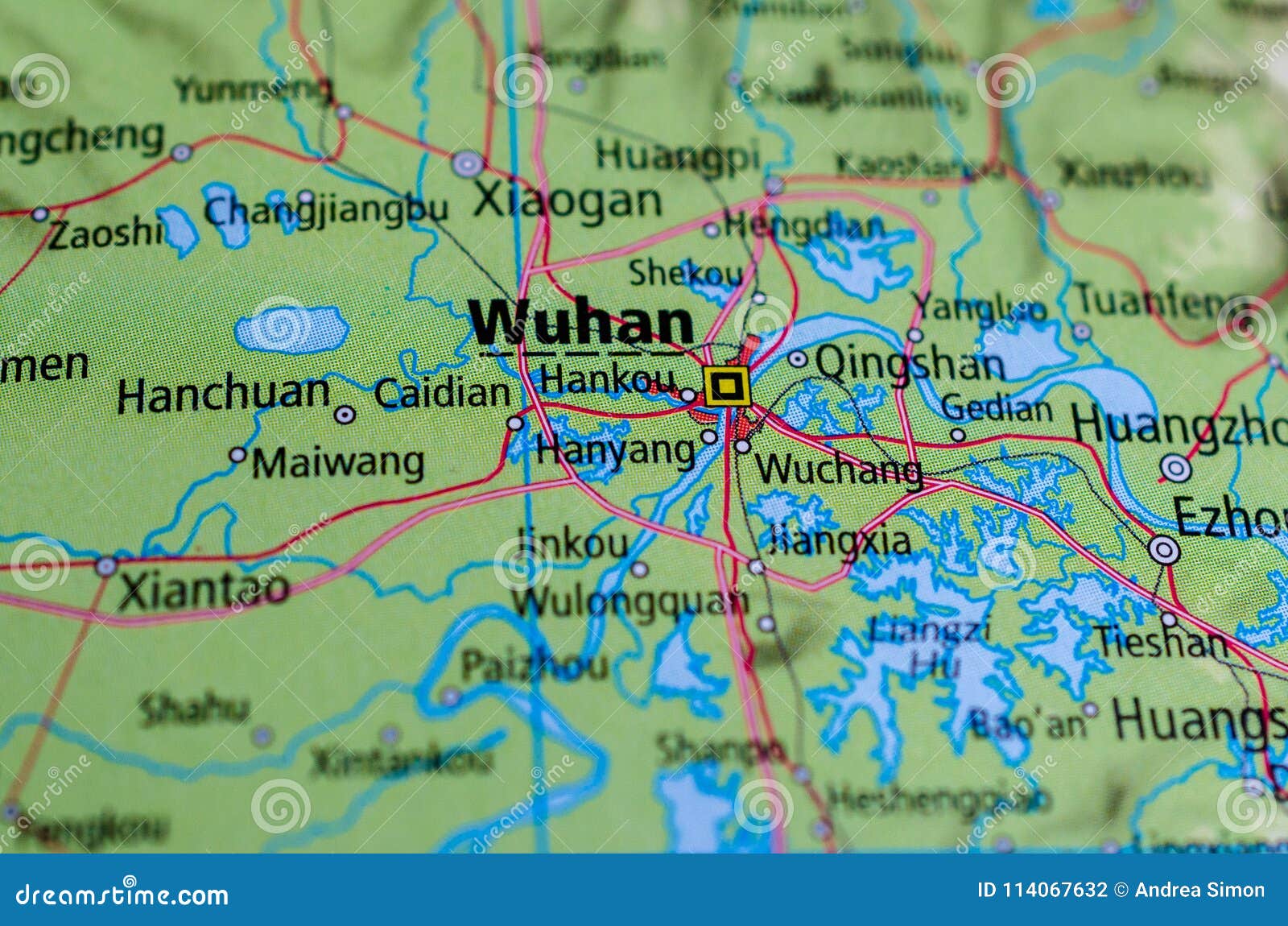 Wuhan no mapa foto de stock. Imagem de wuhan, localizado - 114067632