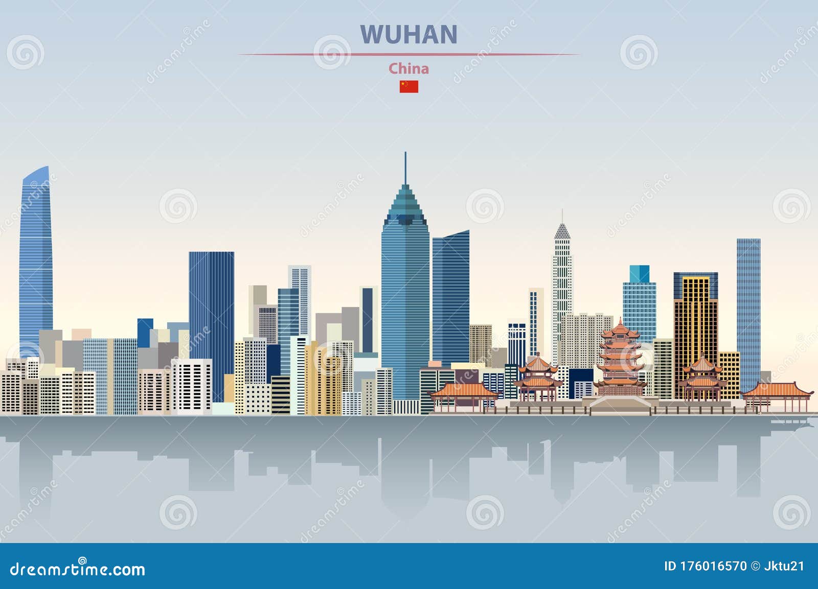 Wuhan City Skyline Black And White Silhouette. Cartoon Vector ...