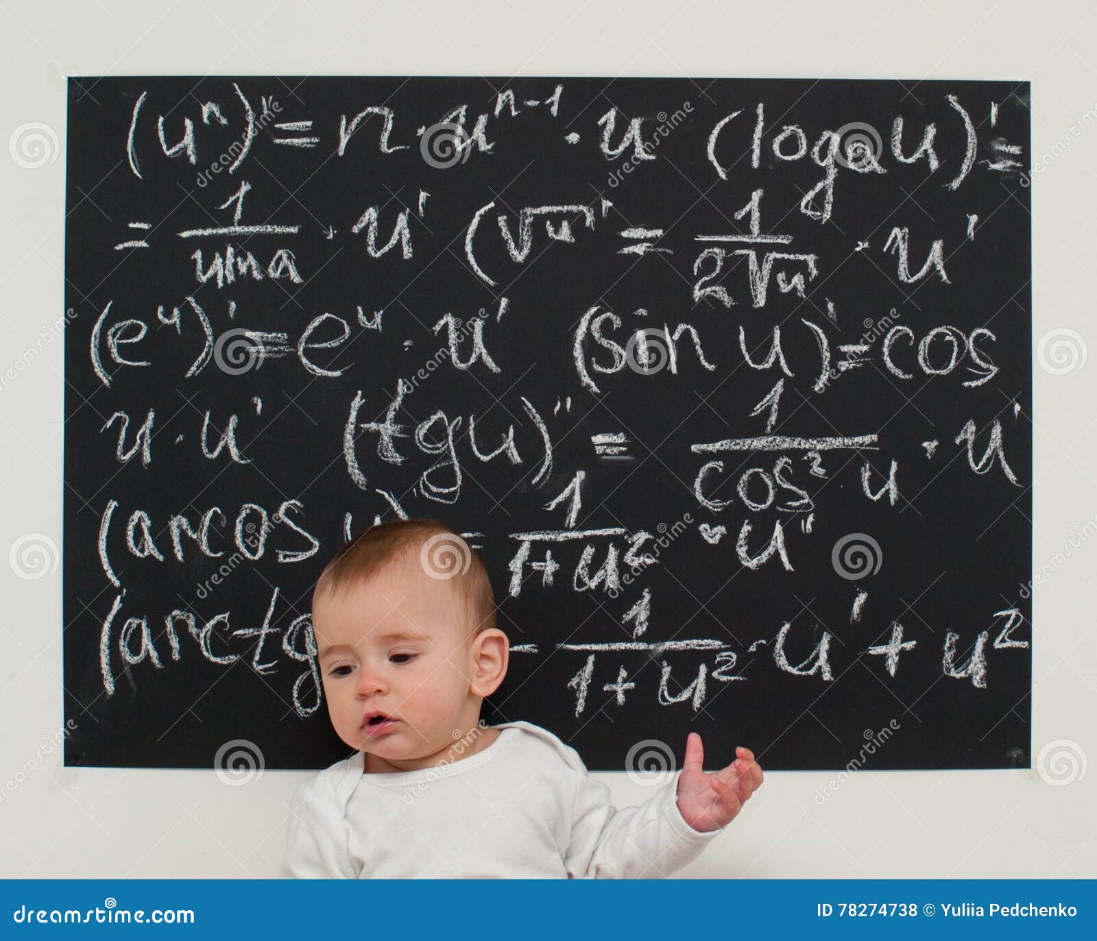 Wunderkind Little Girl Schoolgirl With A Book From The Blackboar ...