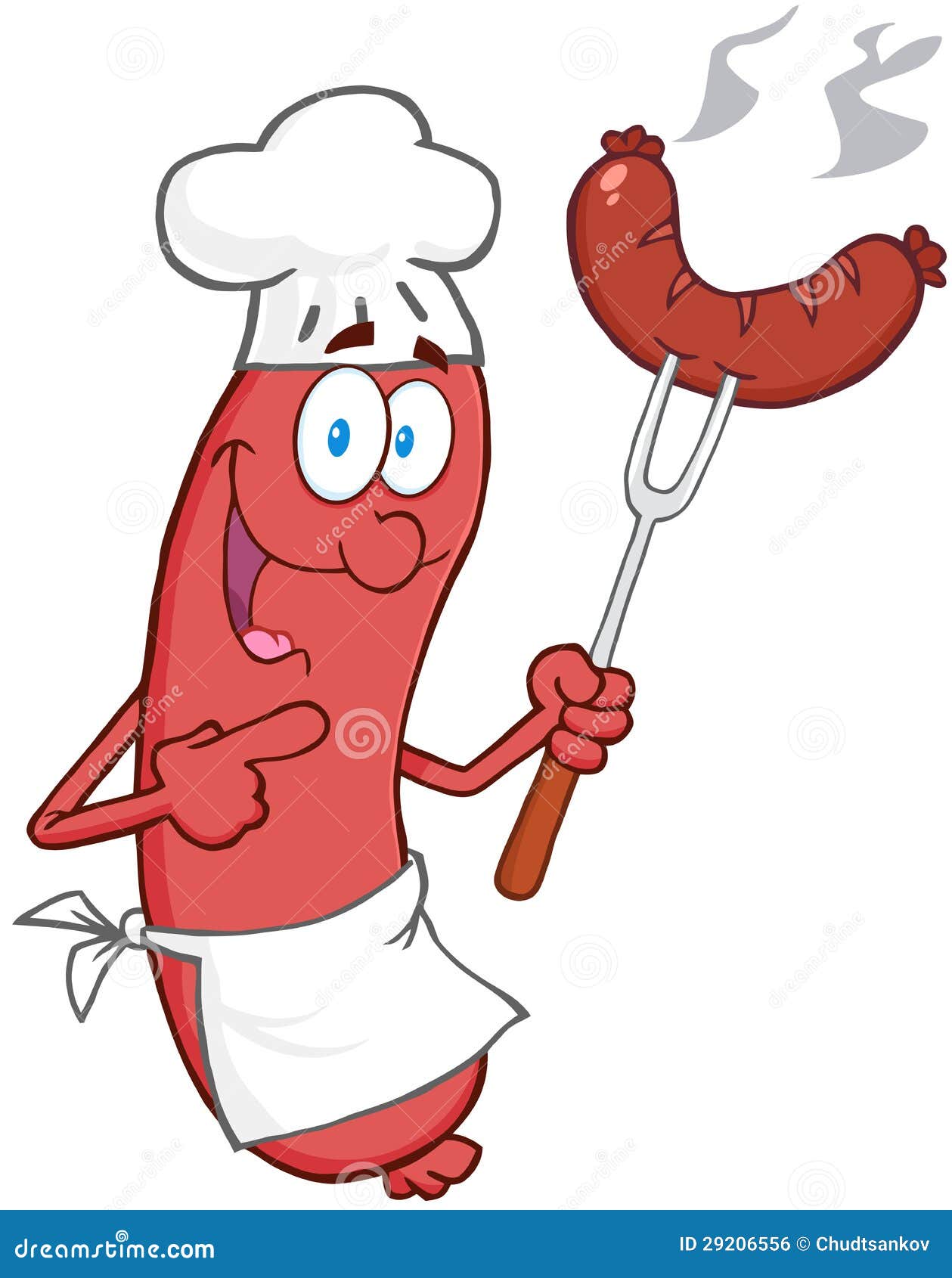 Wurst-Chef-Karikatur-Maskottchen-Zeichen Mit Wurst Auf Gabel Vektor ...