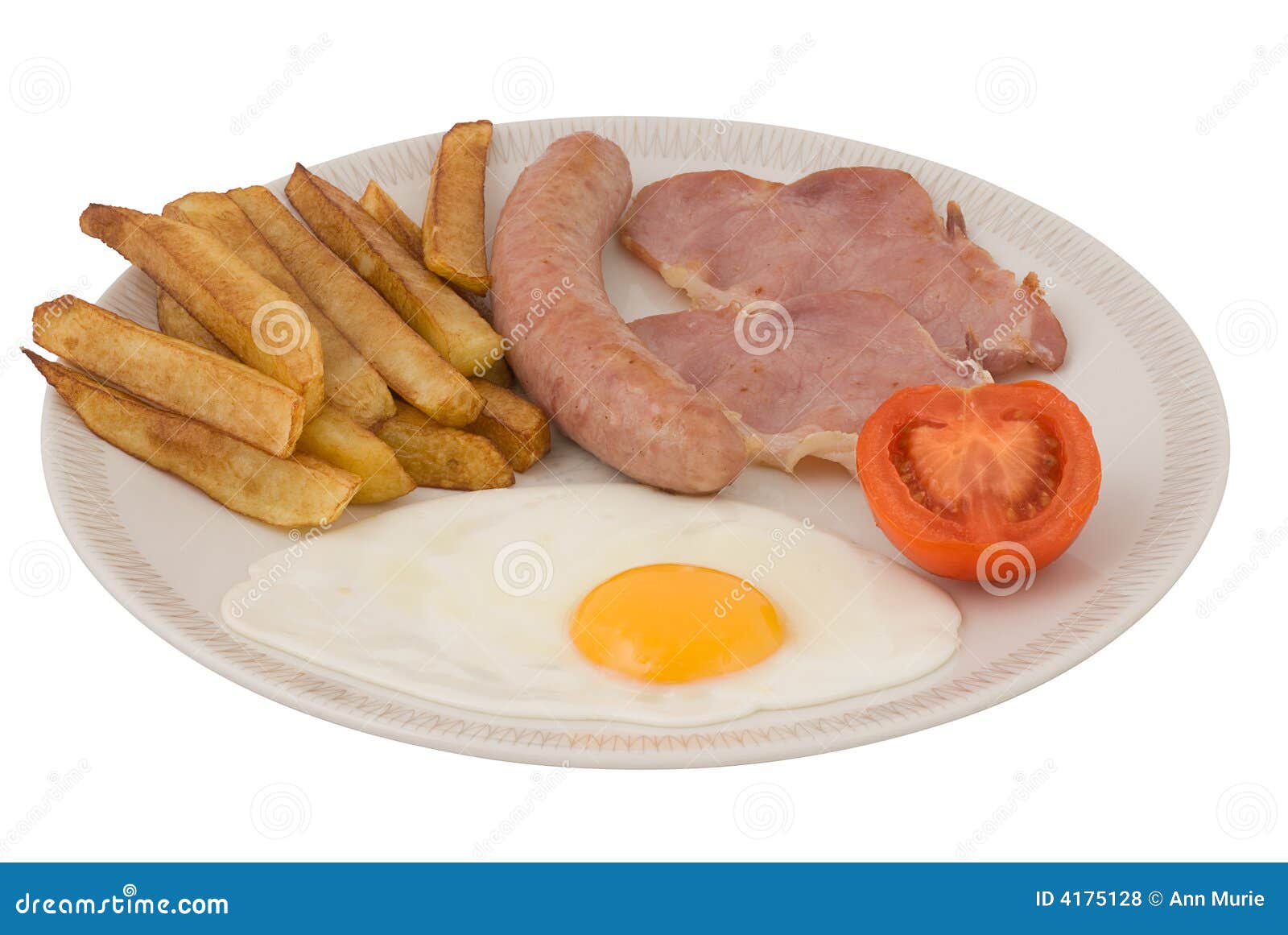 Wurst, Ei, Speck, Tomate Und Chips Stockfoto - Bild von chips, tomate ...