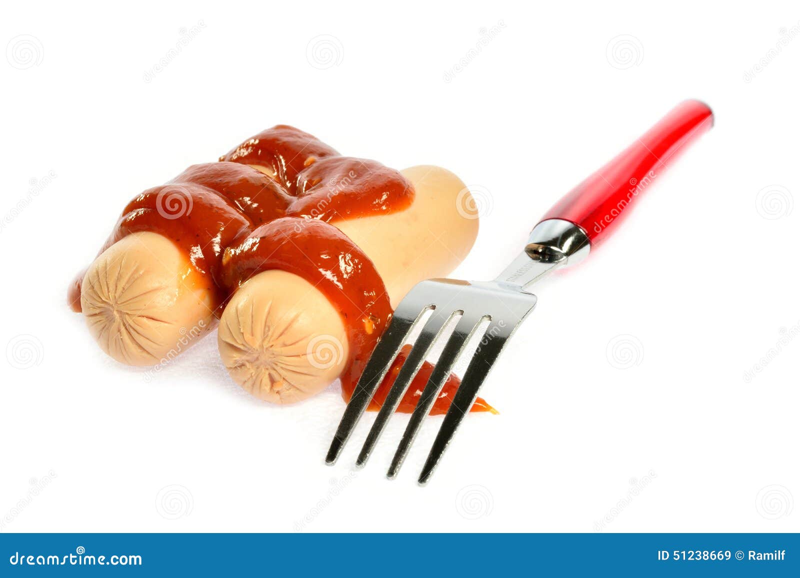 Wurst Mit Ketschup Und Gabel Stockbild - Bild von nahrung, gegrillt: 51238669