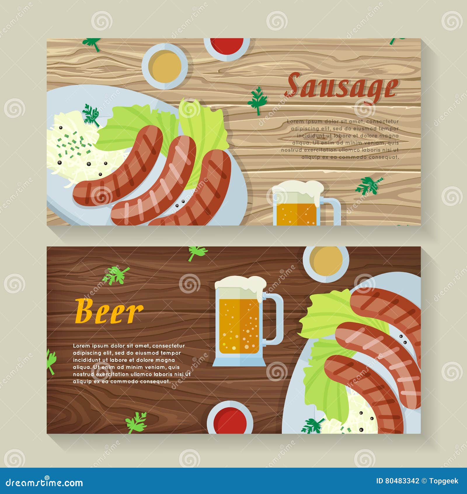 Wurst-und Bier-Netz-Fahnen Im Flachen Design Vektor Abbildung ...