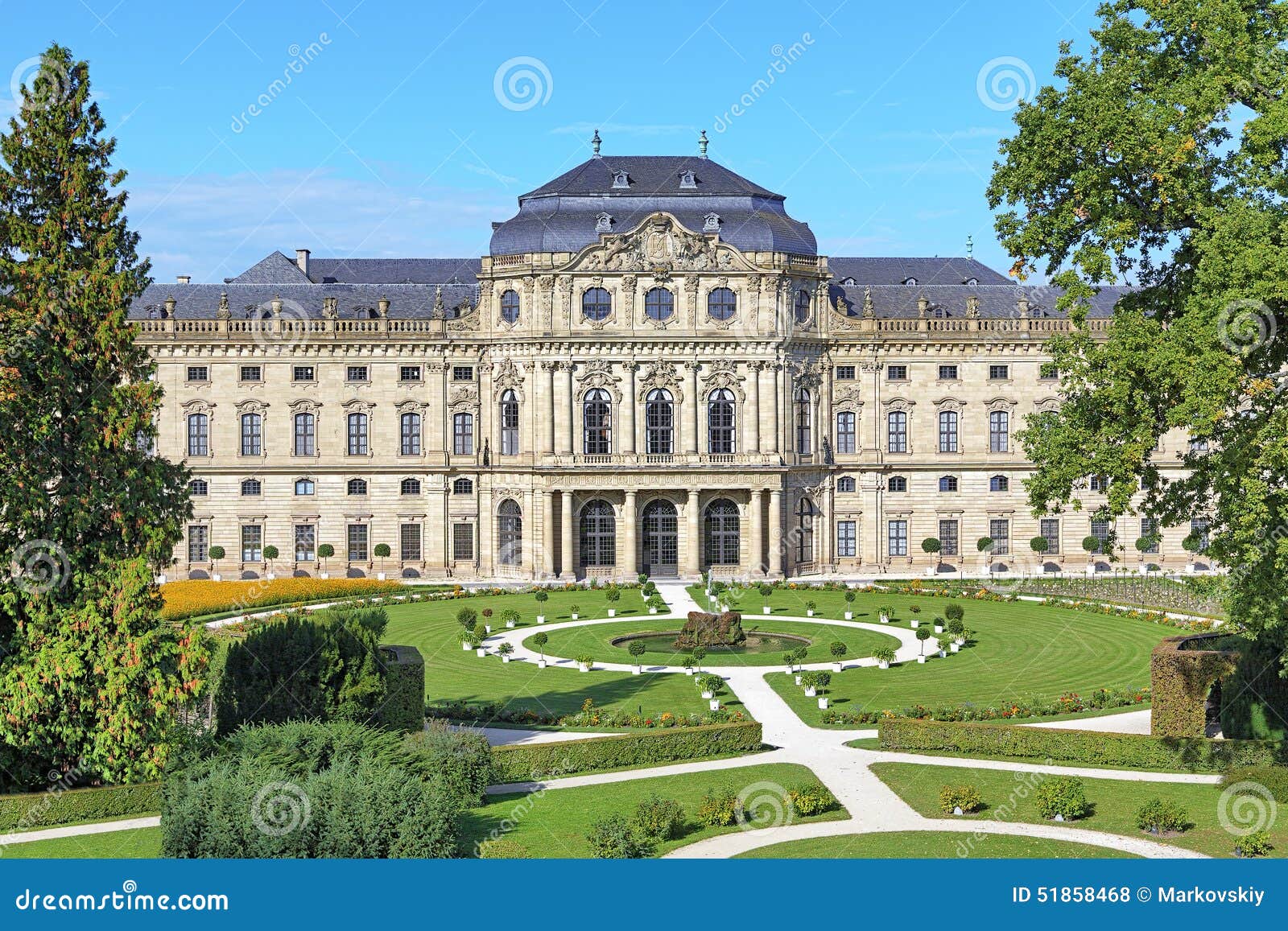 The Wurzburg Residence Building And Formal Garden With Flowers In ... The Wurzburg Residence Building And Formal Garden With Flowers In ...