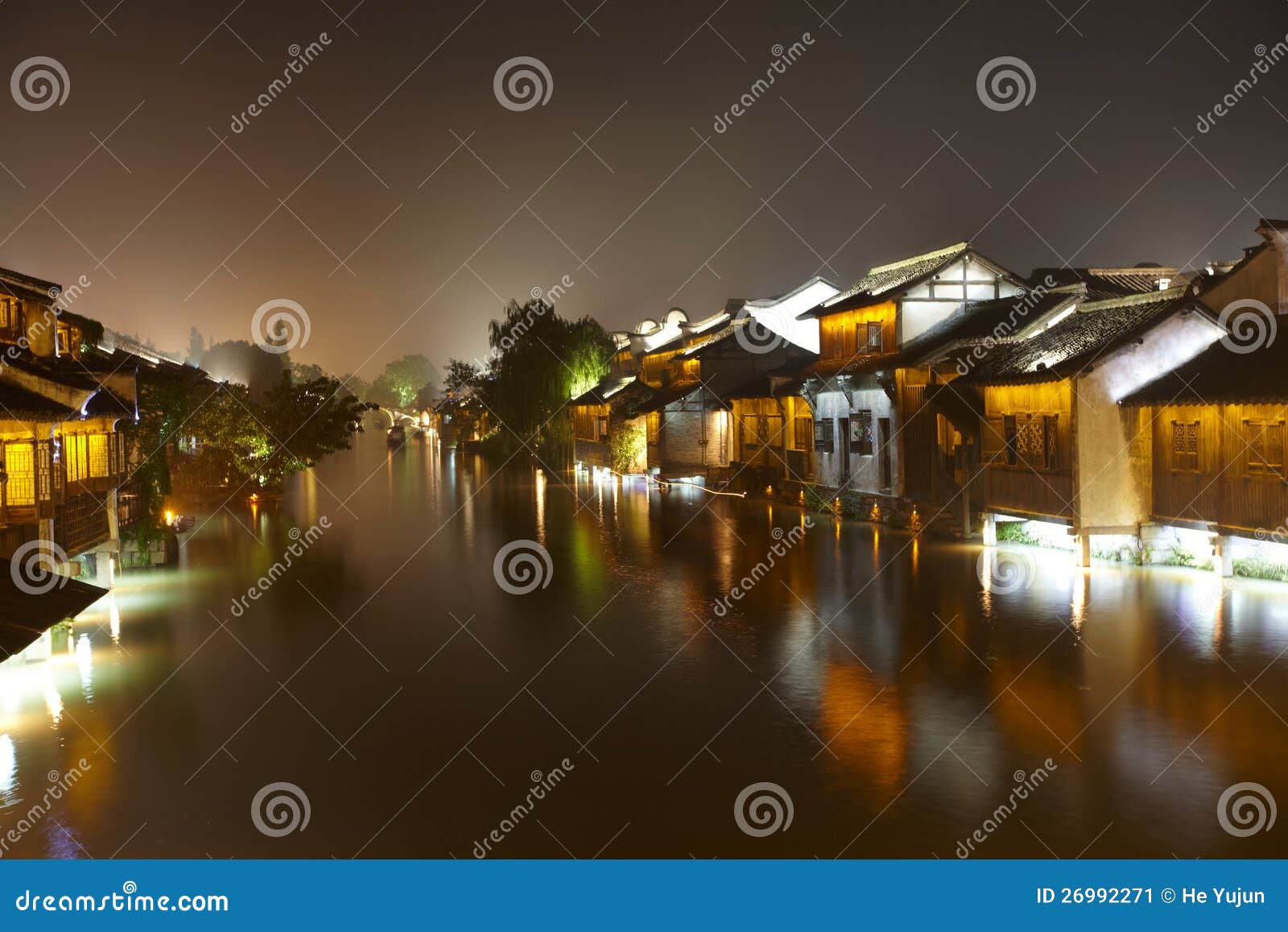 Wuzhen Town at Night 5 stock image. Image of benches - 26992271