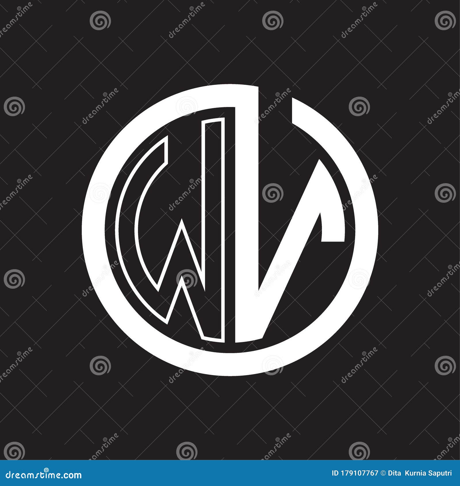 WV Logo with Circle Rounded Negative Space Design Template Stock Vector ...