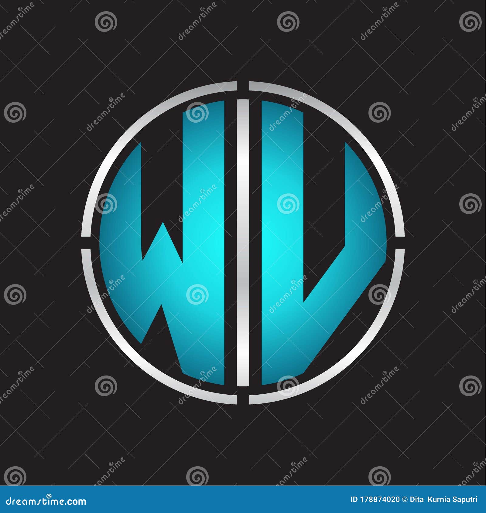 WV Logo Initial with Circle Line Cut Design Template on Blue Colors ...
