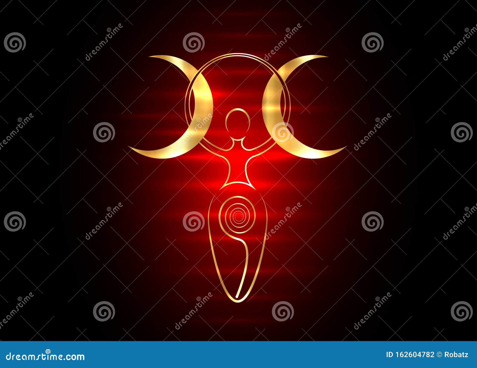 Gold Triple Moon Mystic Icon Sacred Geometry Wicca Sign, Radial Rays ...