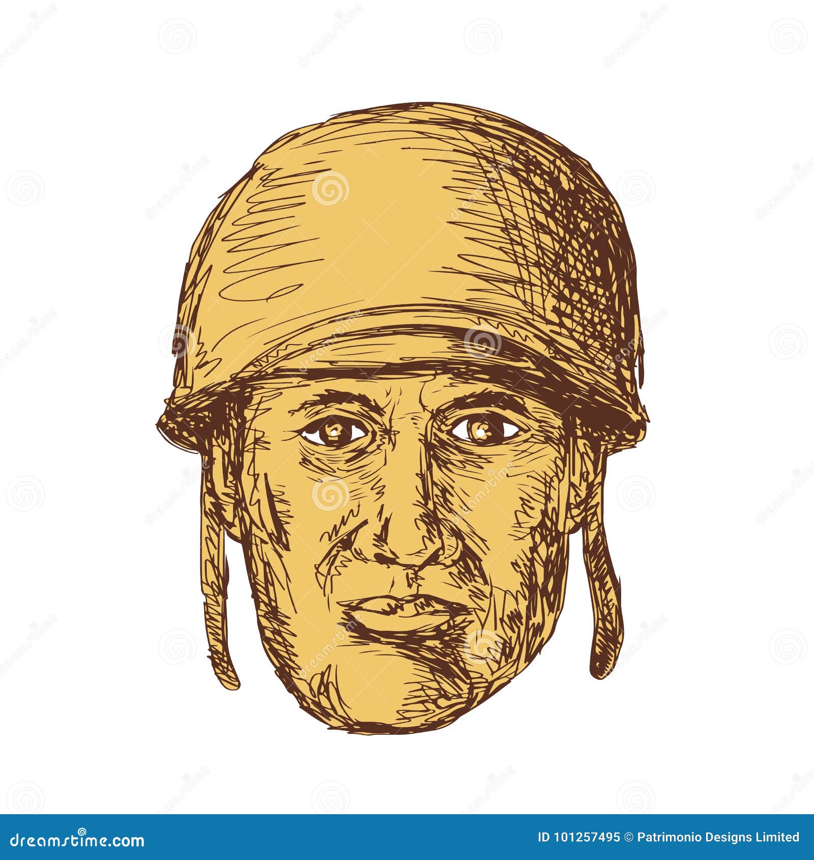 Ww2 American Soldier Head Drawing Stock Vector Illustration Of