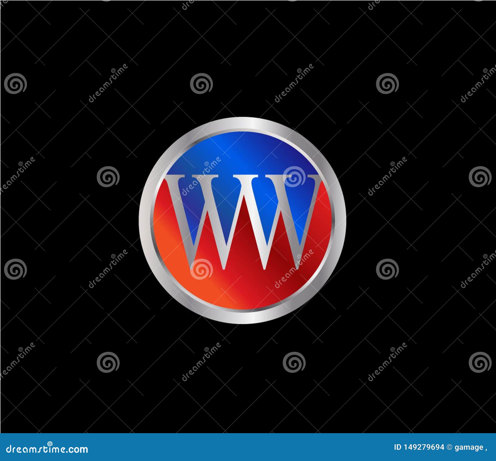 WW Initial Circle Shape Red Blue Silver Color Later Logo Design Stock ...