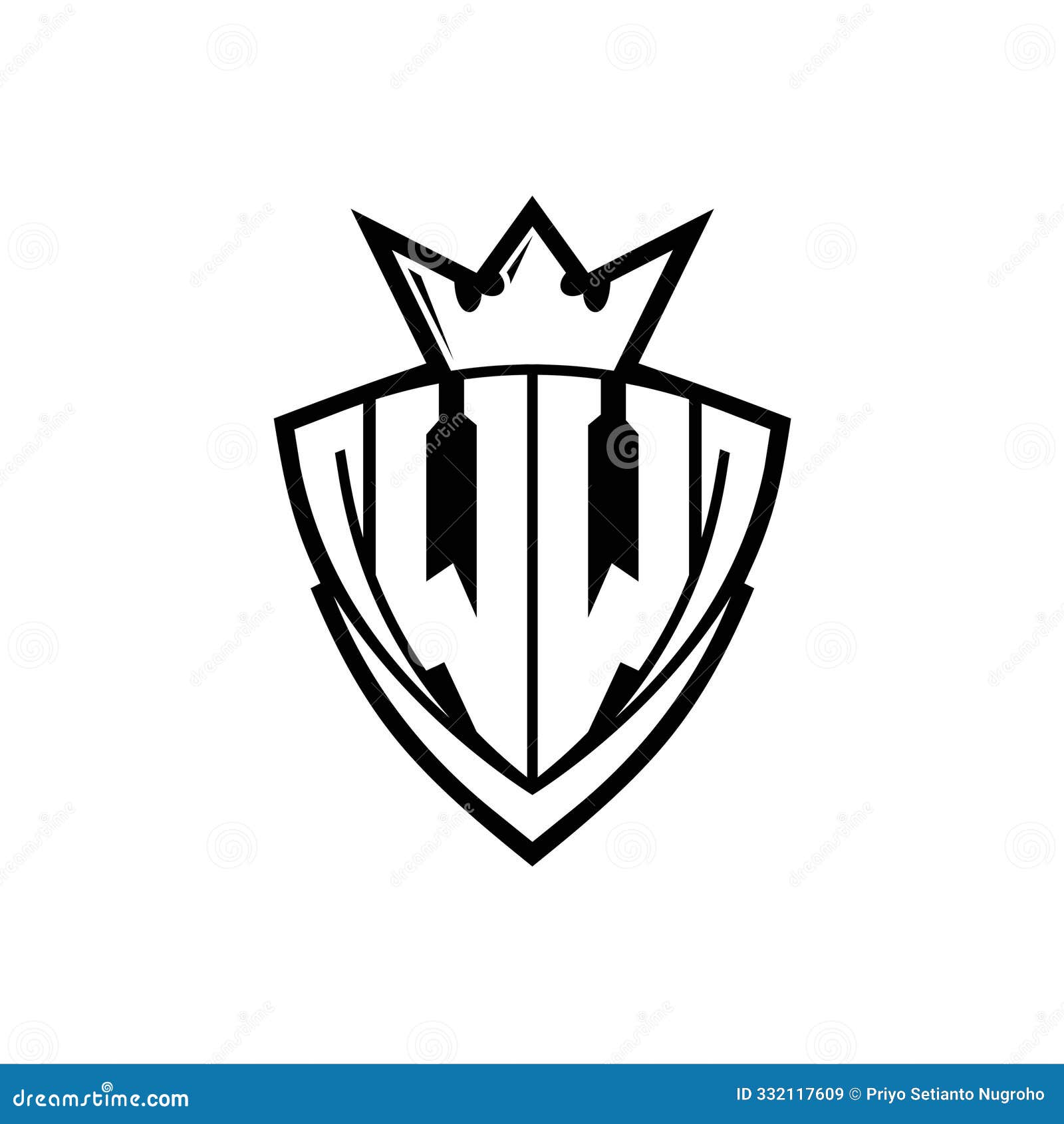 WW Letter Logo With Sharp Triangle Shield Shape With Crown Inside White ...