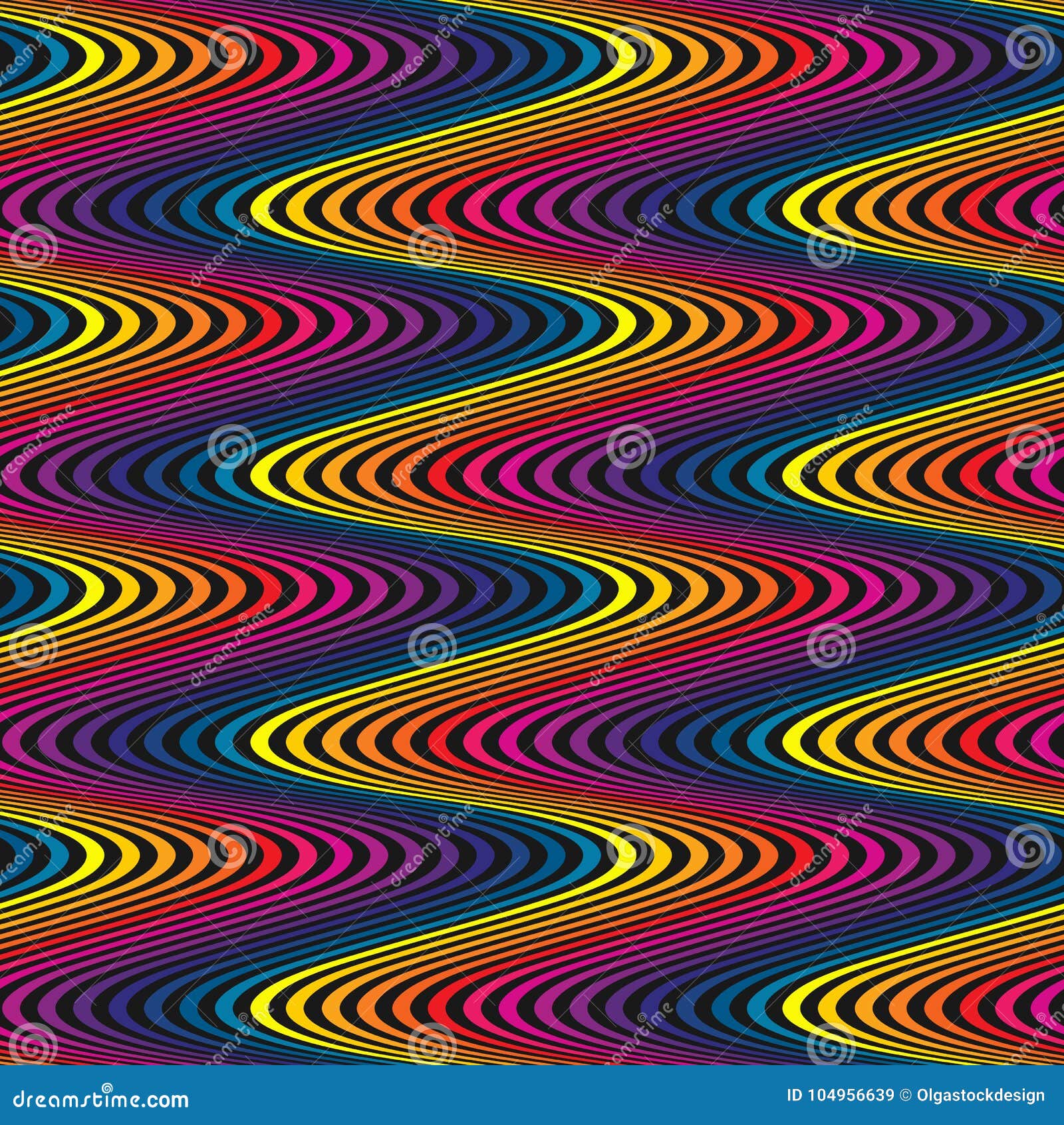 Wwavy Pattern, Rainbow Curved Lines. Dynamic Rippled Texture, Illusion ...