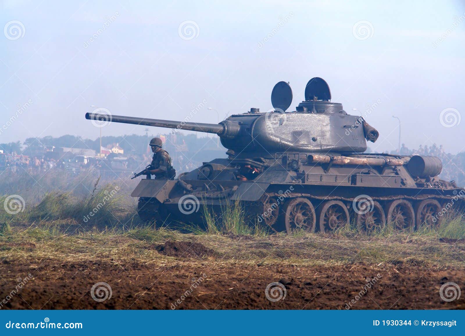 WWII Tank, Soldier Running, in Action. Stock Photo - Image of weapon ...