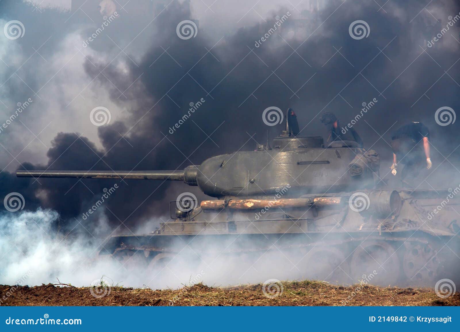 WWII tank, some smoke. stock photo. Image of caterpillar - 2149842