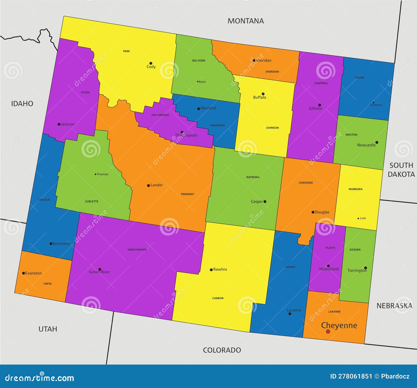 Colorful Wyoming Political Map with Clearly Labeled, Separated Layers ...