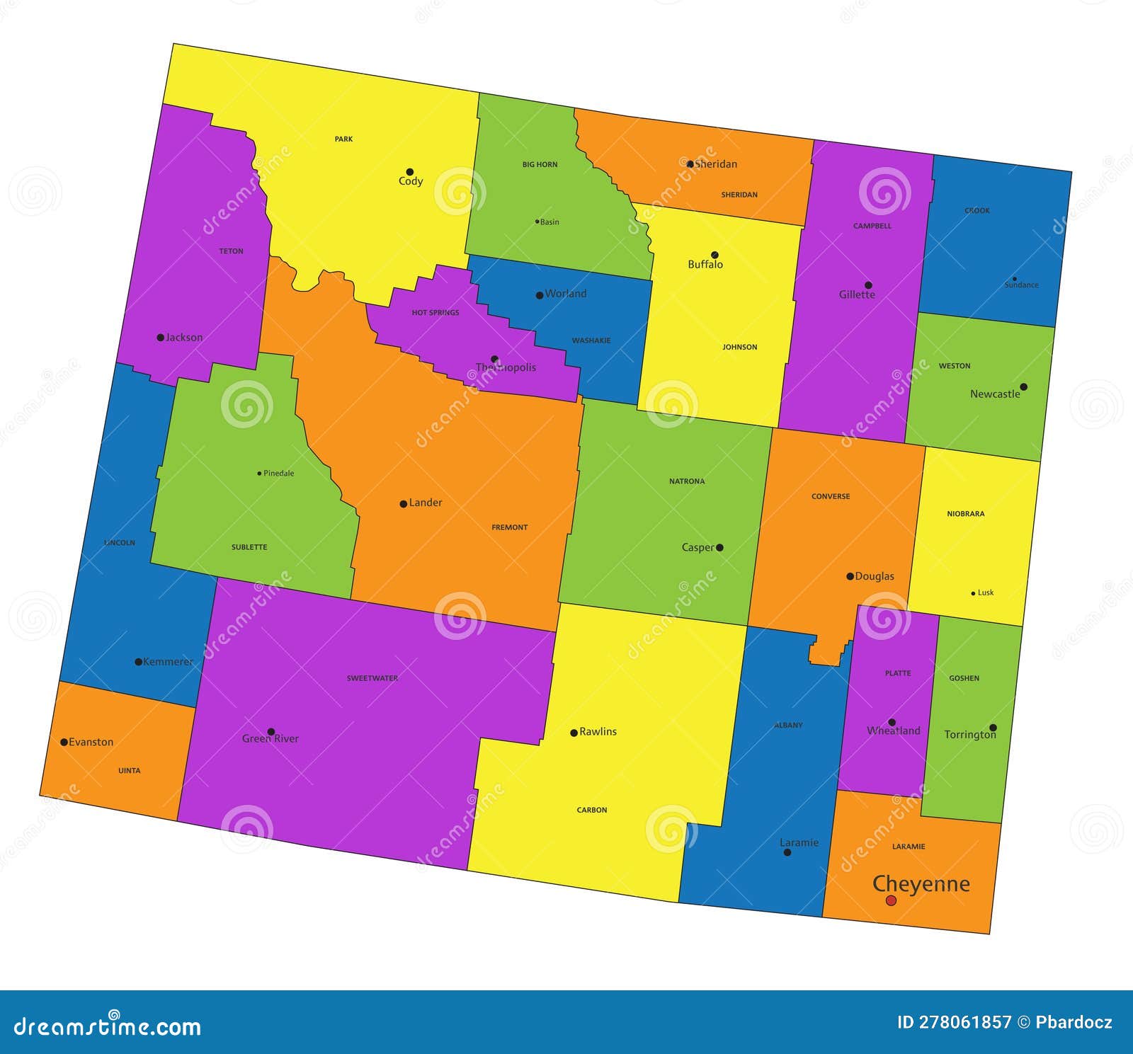 Colorful Wyoming Political Map With Clearly Labeled, Separated Layers ...
