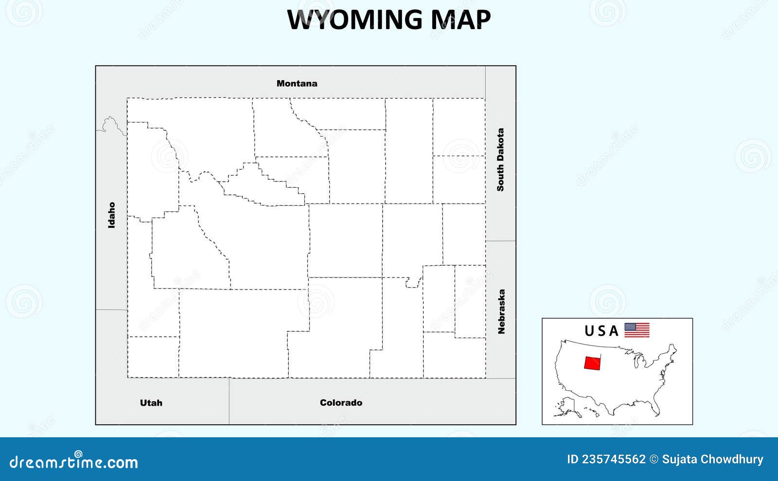 Wyoming Map. Political Map of Wyoming with Boundaries in Outline Stock ...