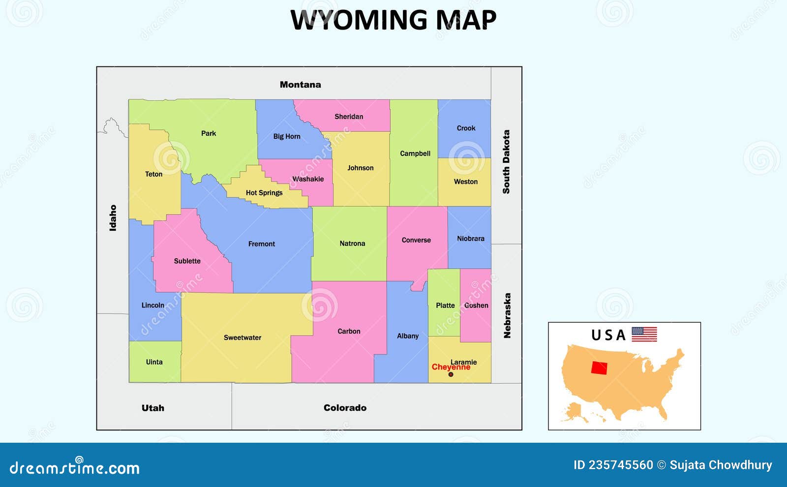 Wyoming Map. State And District Map Of Wyoming. Political Map Of ...